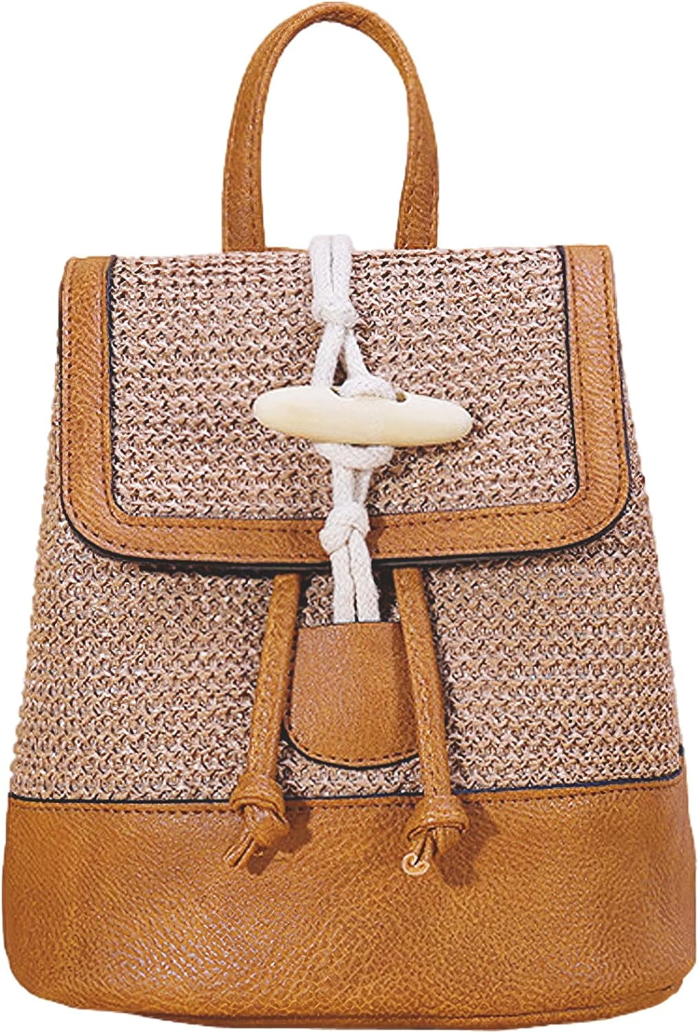 LinYooLi Small Straw Backpack for Women Summer Handmade Woven Beach Bag ...