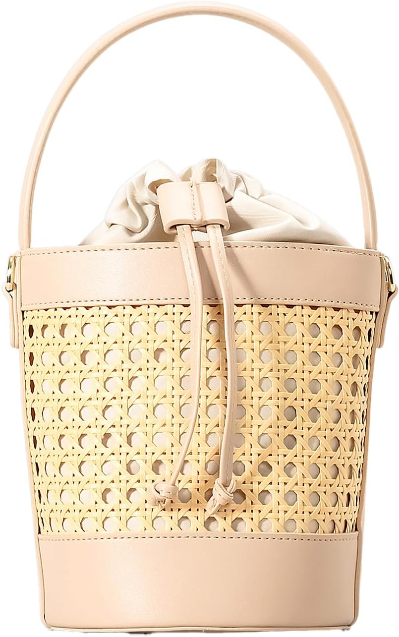 LinYooLi Straw Beach Bag for Women Woven Rattan Bucket Purses and ...