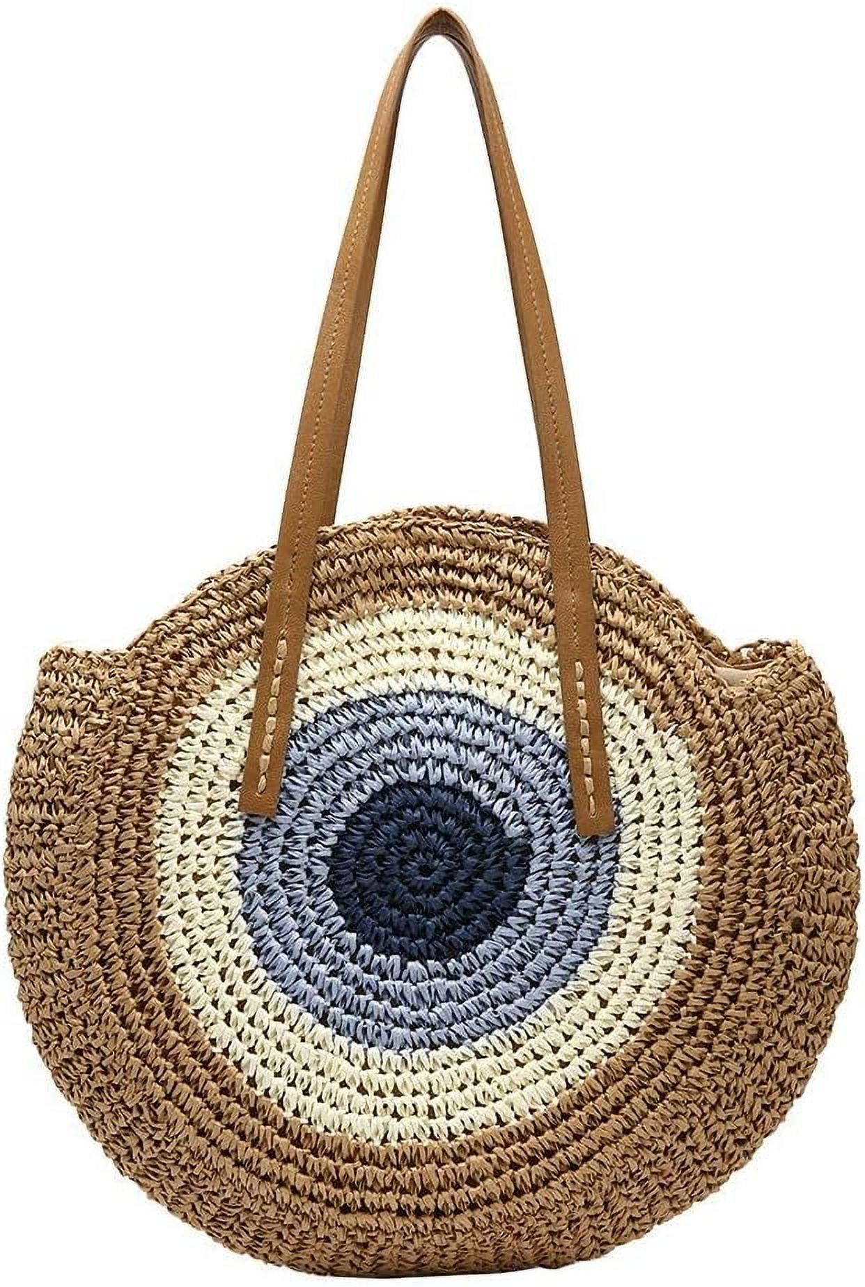 LinYooLi Straw Beach Bag with Zipper Large Woven Summer Boho Tote ...