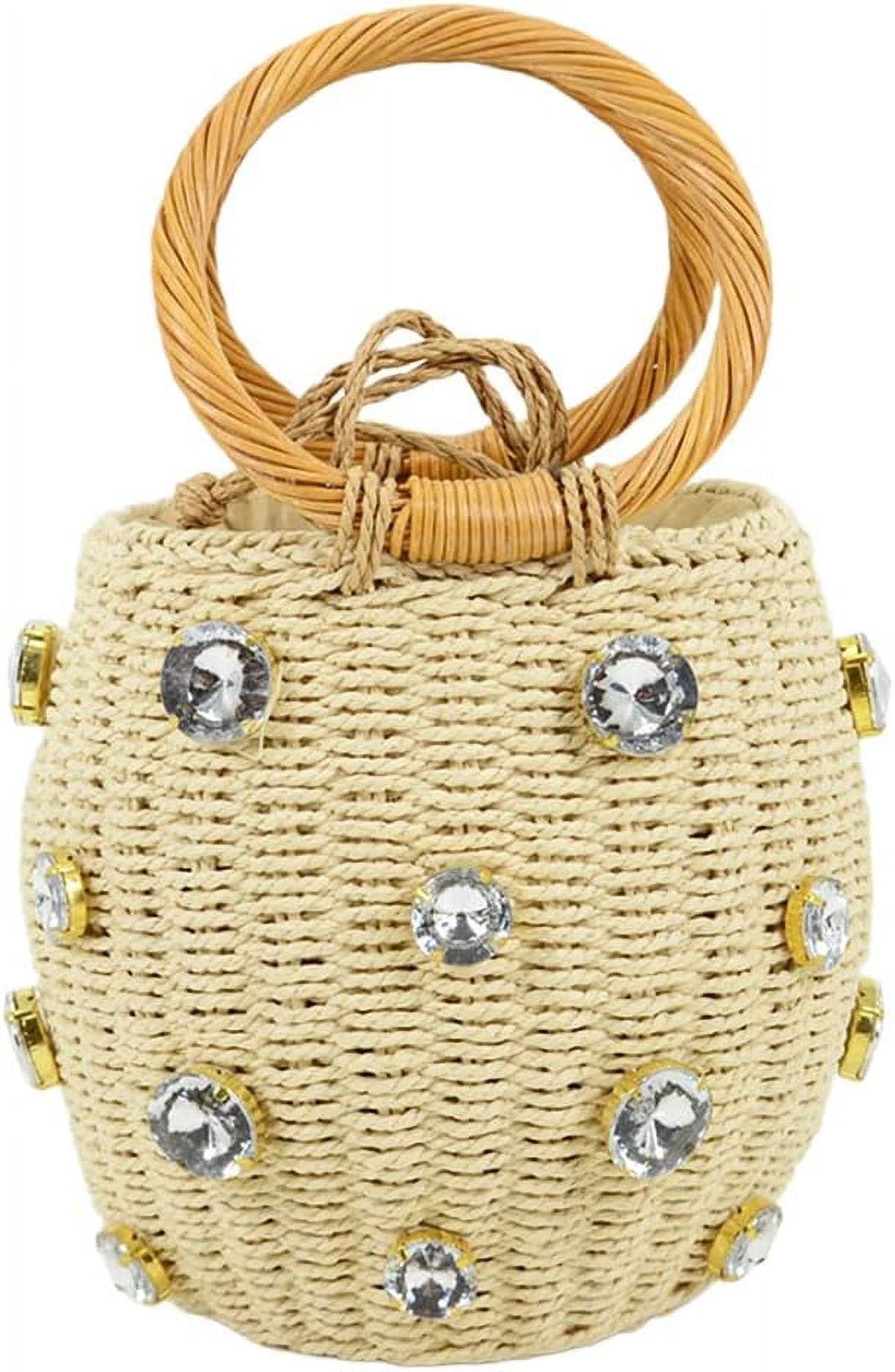 LinYooLi Straw Bucket Bag Wicker Handbag for Women Rattan Tote Bag with ...