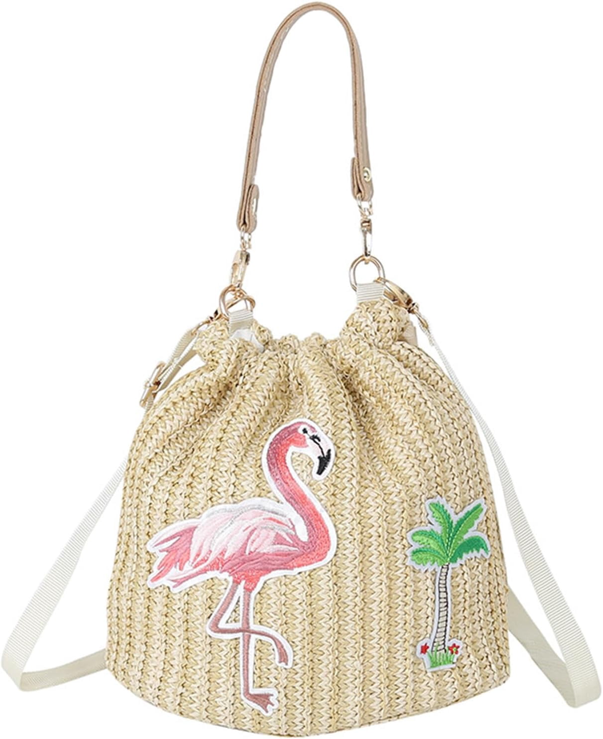 LinYooLi Straw Bucket Bag for Women, Summer Straw Beach Bag Woven ...
