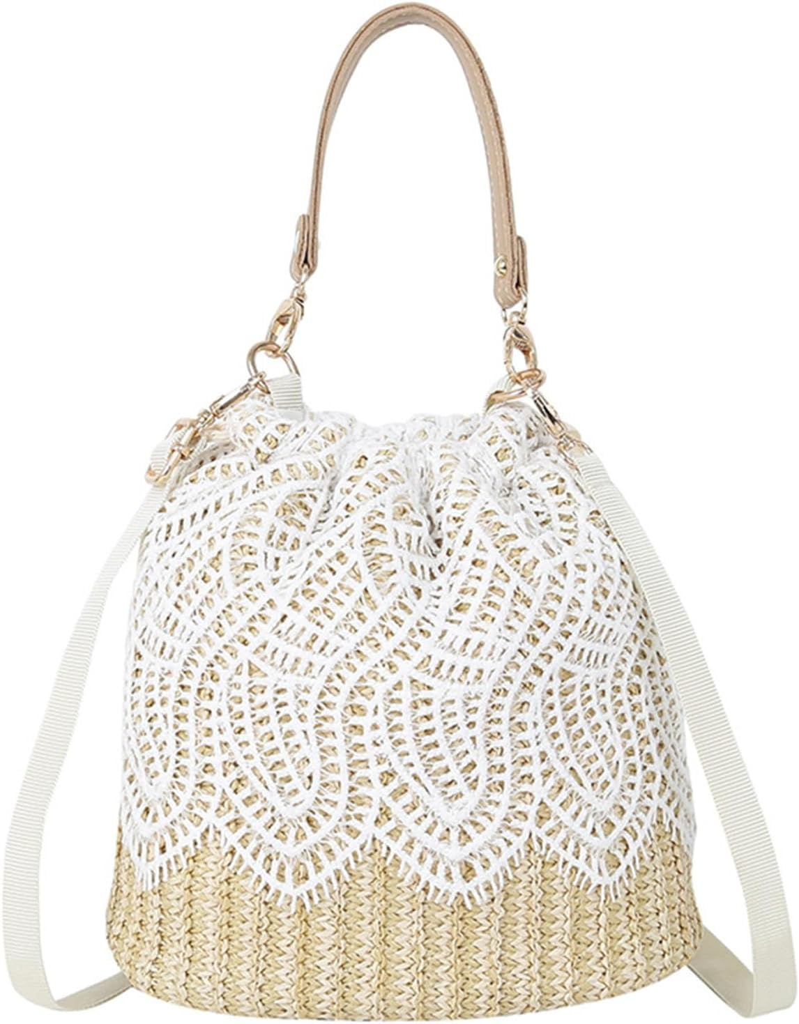 LinYooLi Straw Bucket Bag for Women, Summer Straw Beach Bag Woven ...