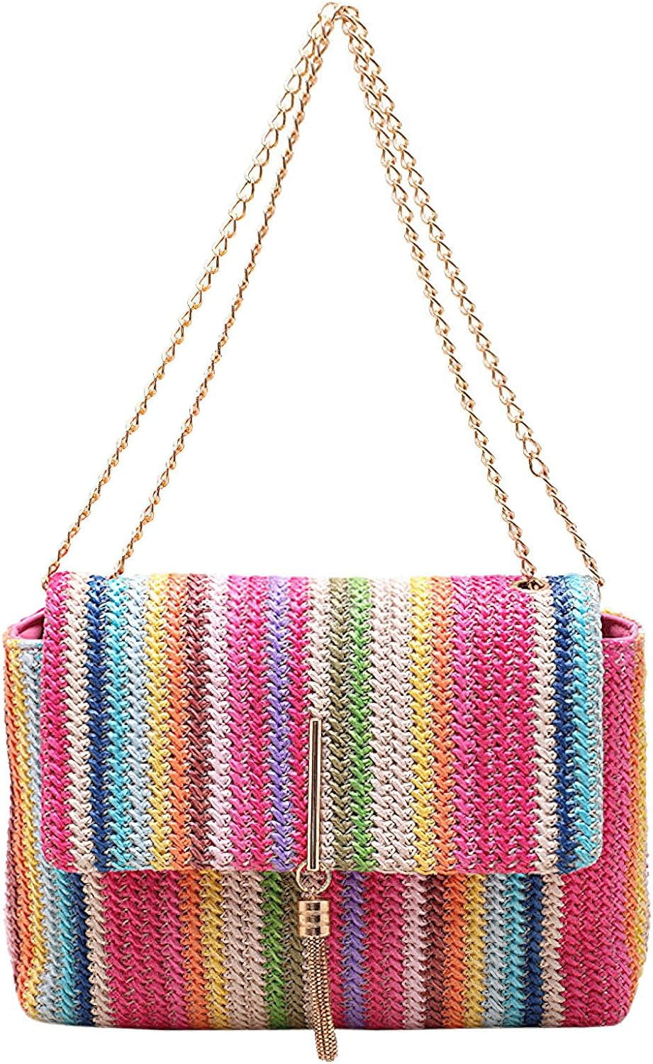 LinYooLi Straw Clutch Bags for Women with Strap Woven Handbag Colorful ...