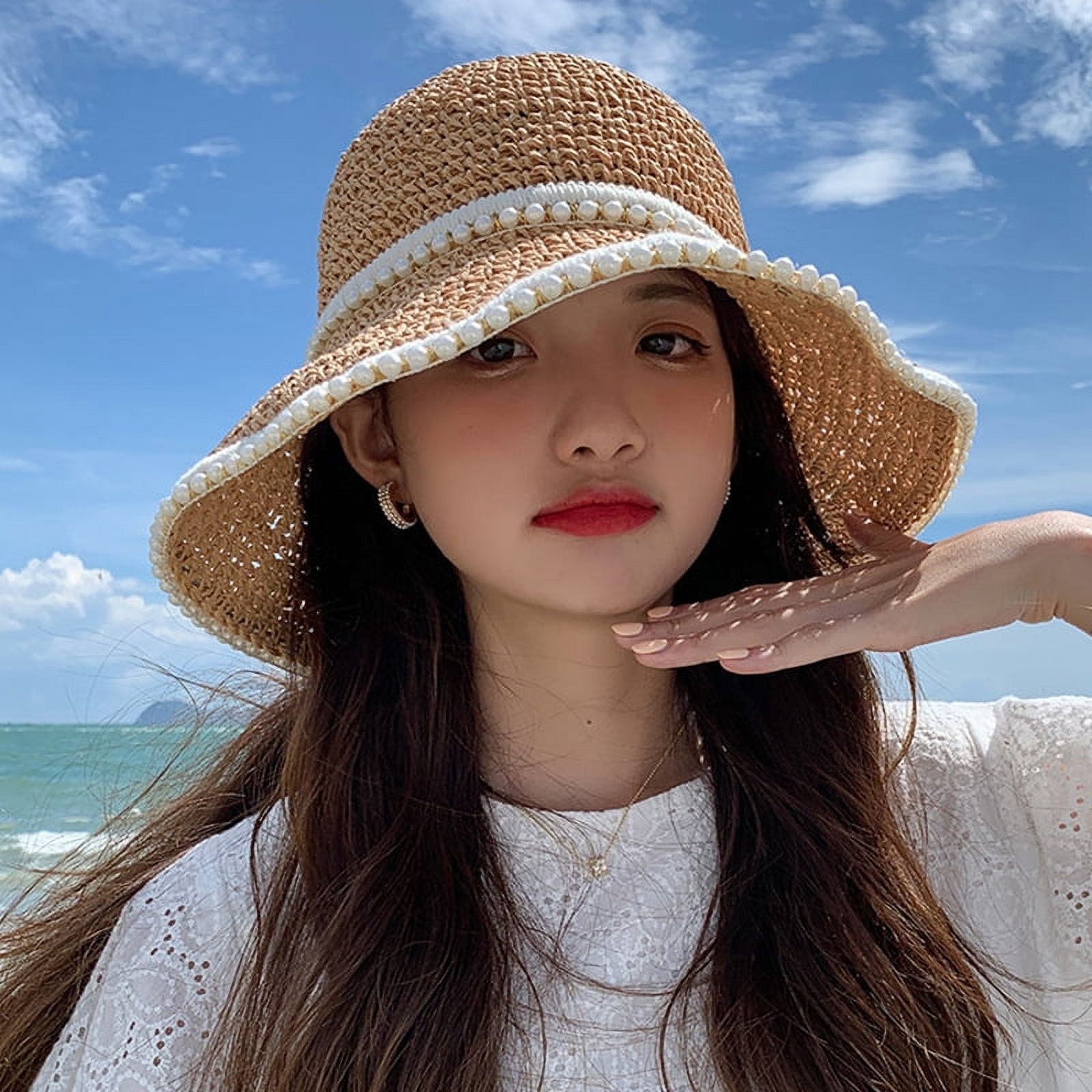 LinYooLi Straw Hat Female Summer Beach Sunscreen Hats Traveling For ...