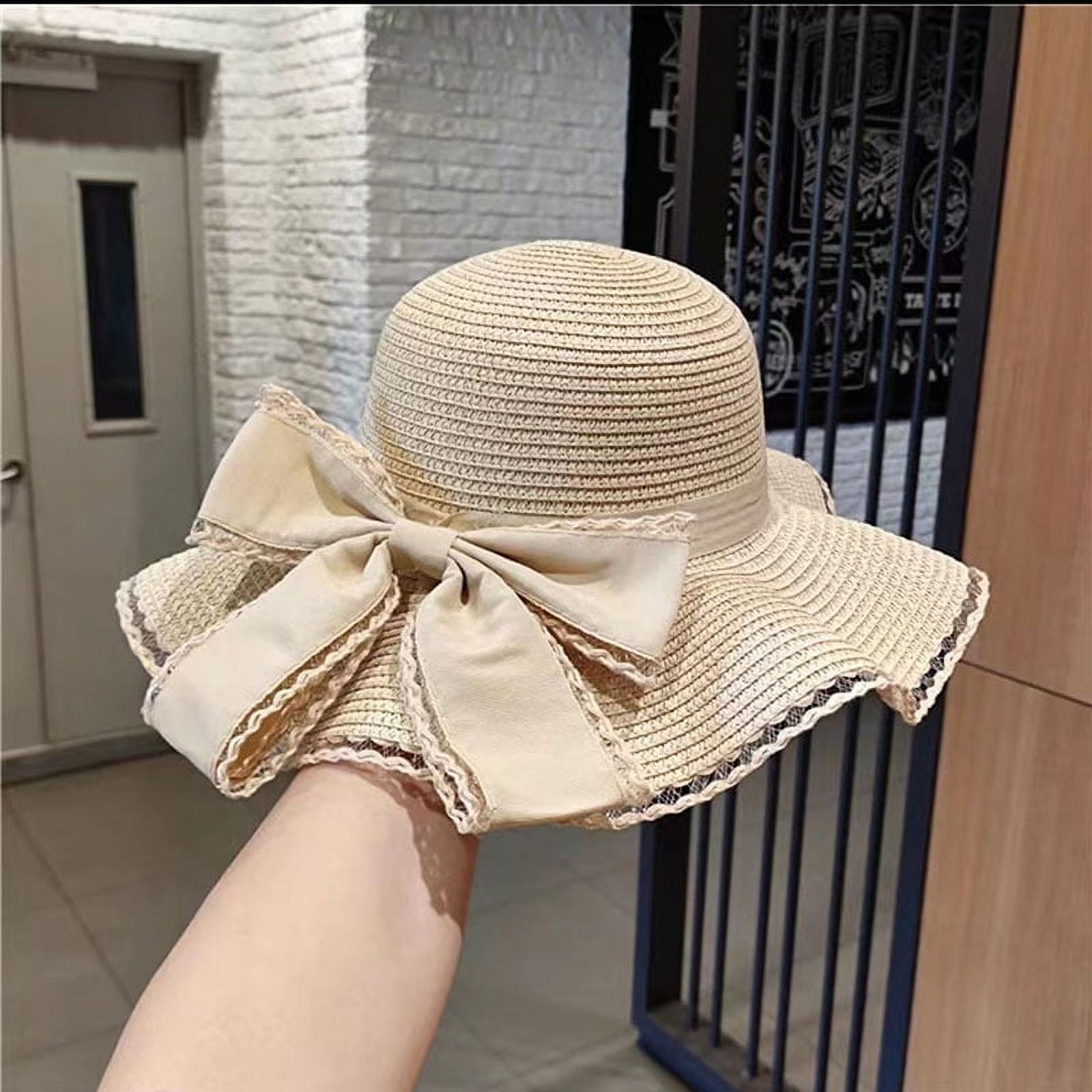 LinYooLi Straw Hat Female Summer Bow Straw Hat Shacket Sunscreen Large ...