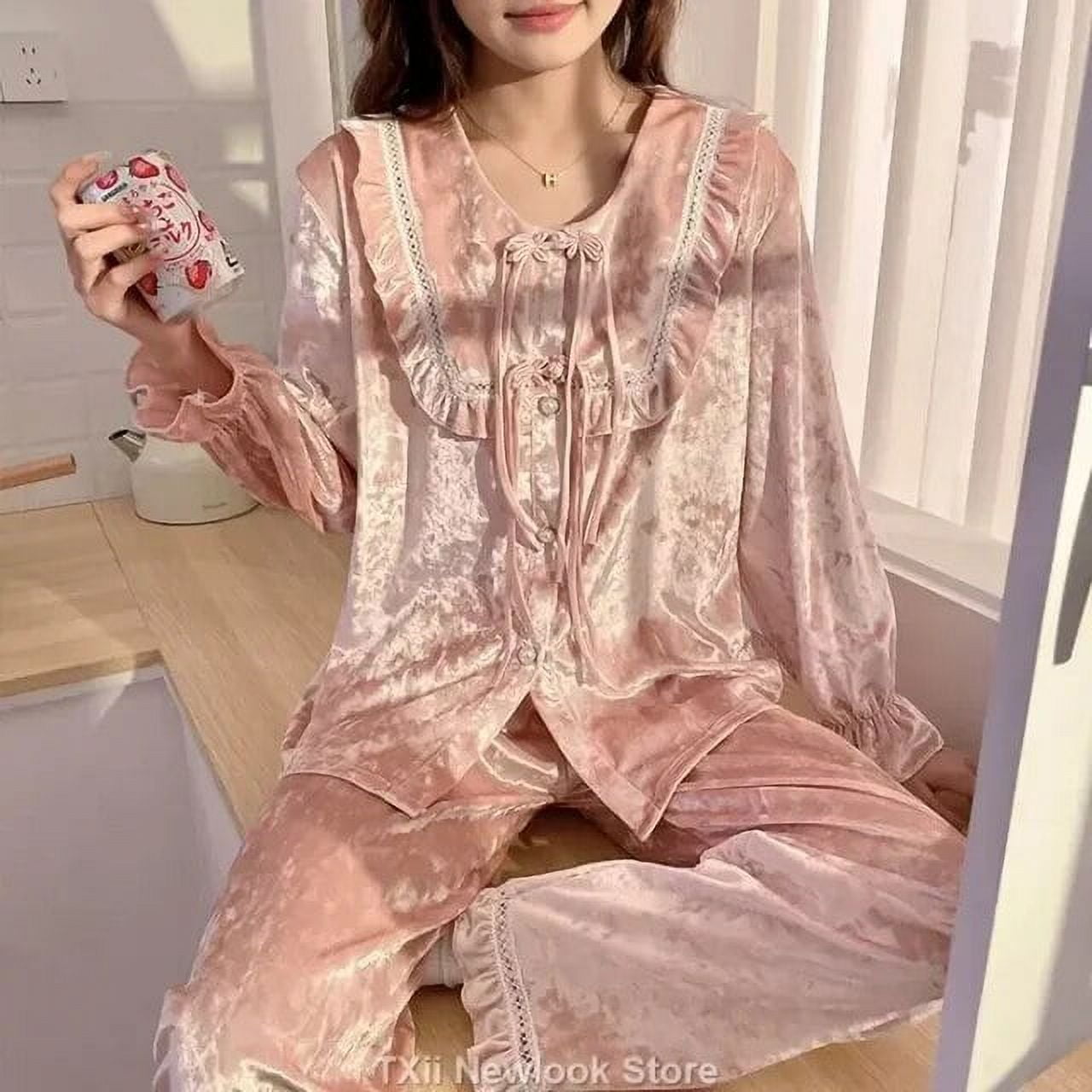 Linyooli Suit Autumn Txii Style Velvet Pajamas Korean Golden Princess