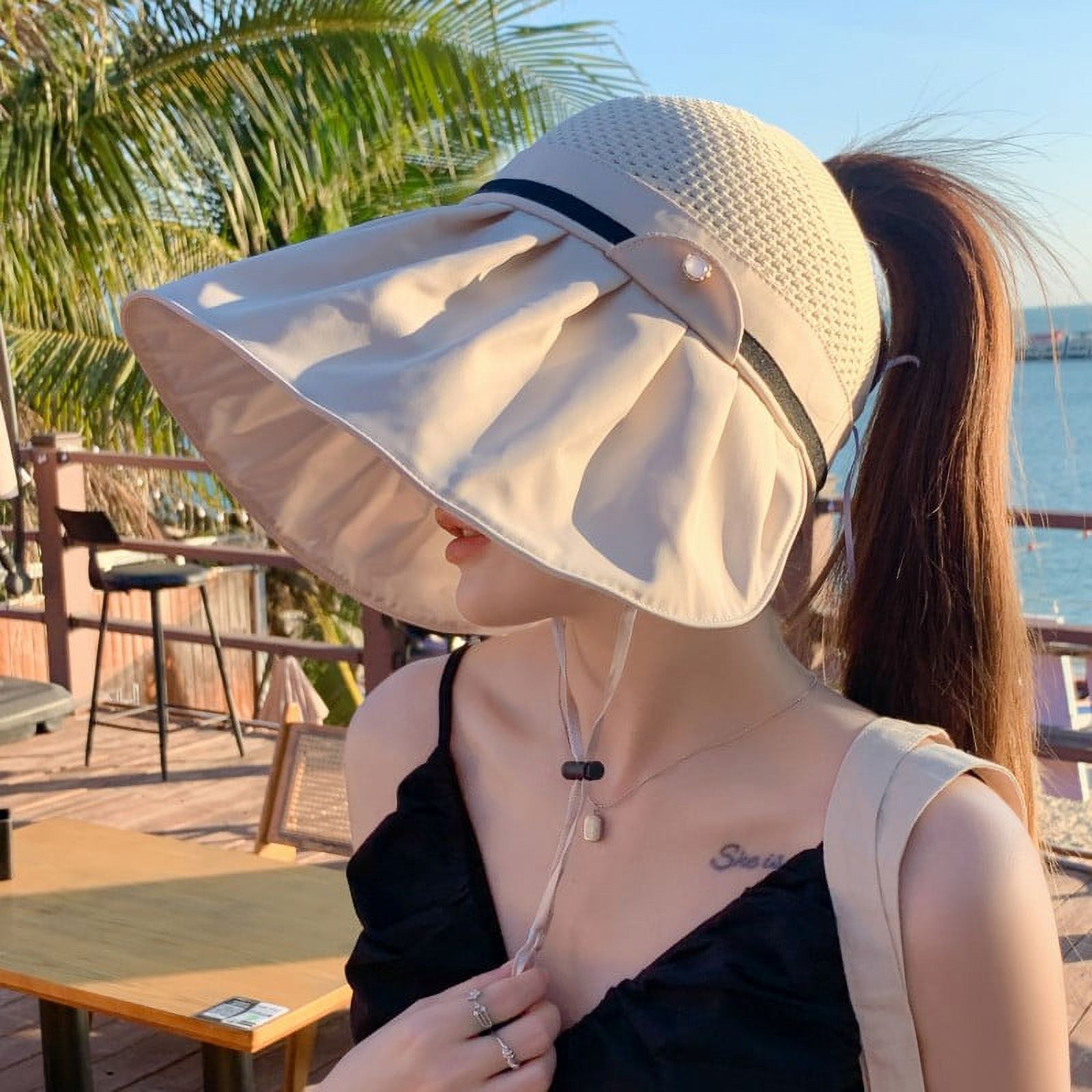 LinYooLi Summer Lady Large Eaves Empty Top Covering Outdoor Sunscreen Covers Face Sun Hat ...