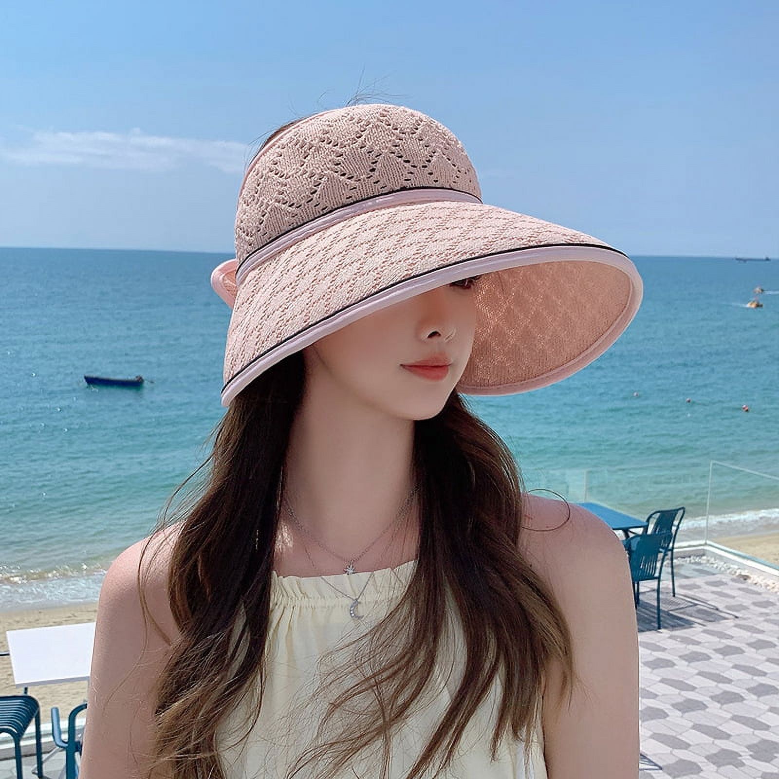 LinYooLi Summer New Women's Knitted Breathable Bow Open Top Hat Outdoor ...