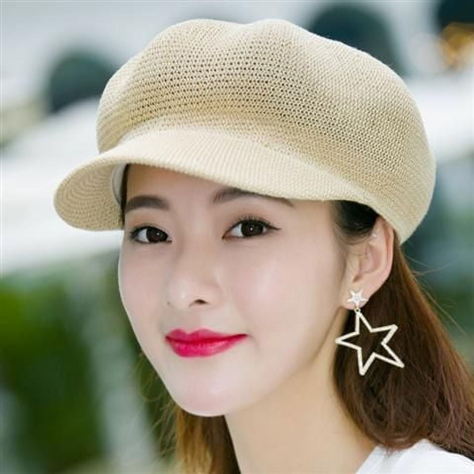 LinYooLi Summer Octagonal Cap Straw Women Beach Thin Newsboy Cap ...