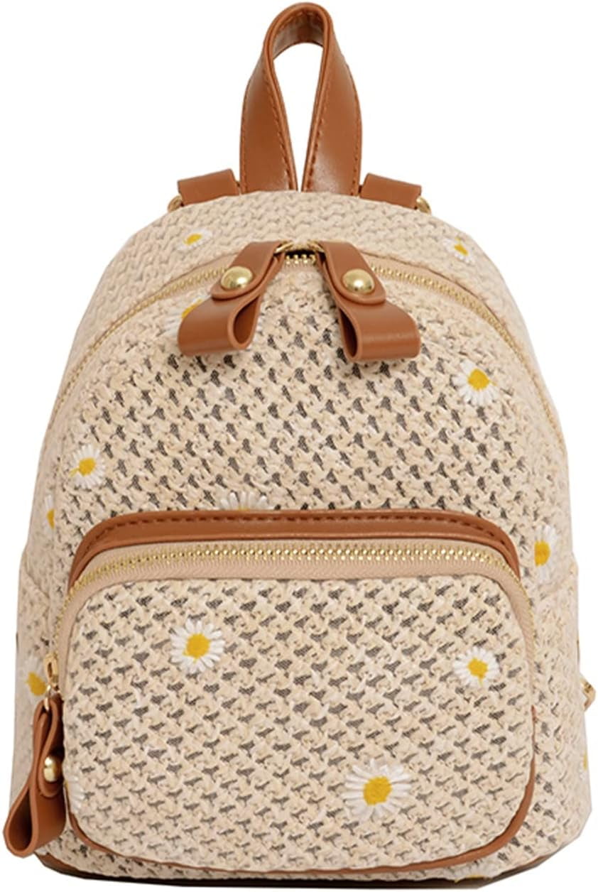 LinYooLi Summer Trendy Handmade Woven Crochet Straw Backpack Boho ...
