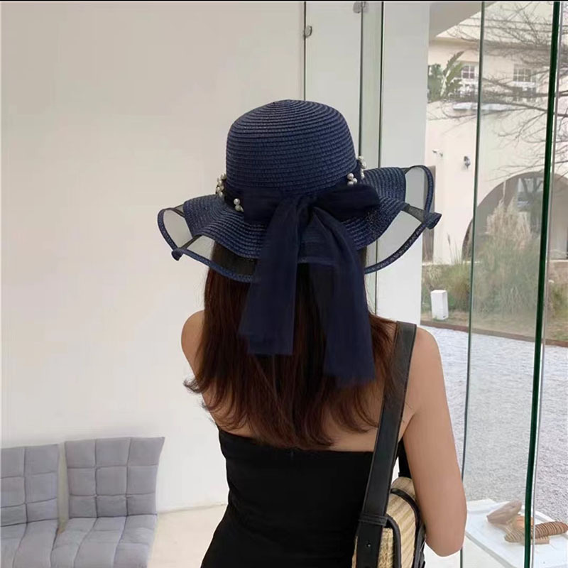 LinYooLi Sun Hat Ms. Fashion Pearl Weaving Straw Hats Summer Sunshine ...