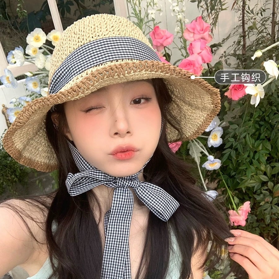 LinYooLi Sweet Lattice Straw Hats Female Summer New Seaside Vacation ...