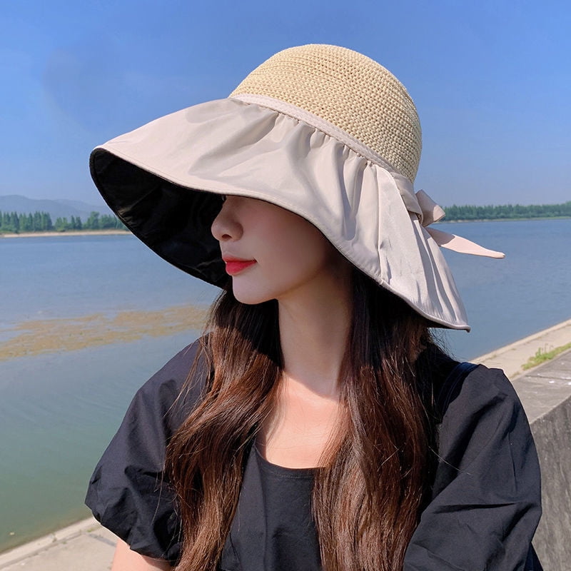 LinYooLi The New Sun Hat Female Summer Vinyl Fisherman Hat Hollow Bow ...