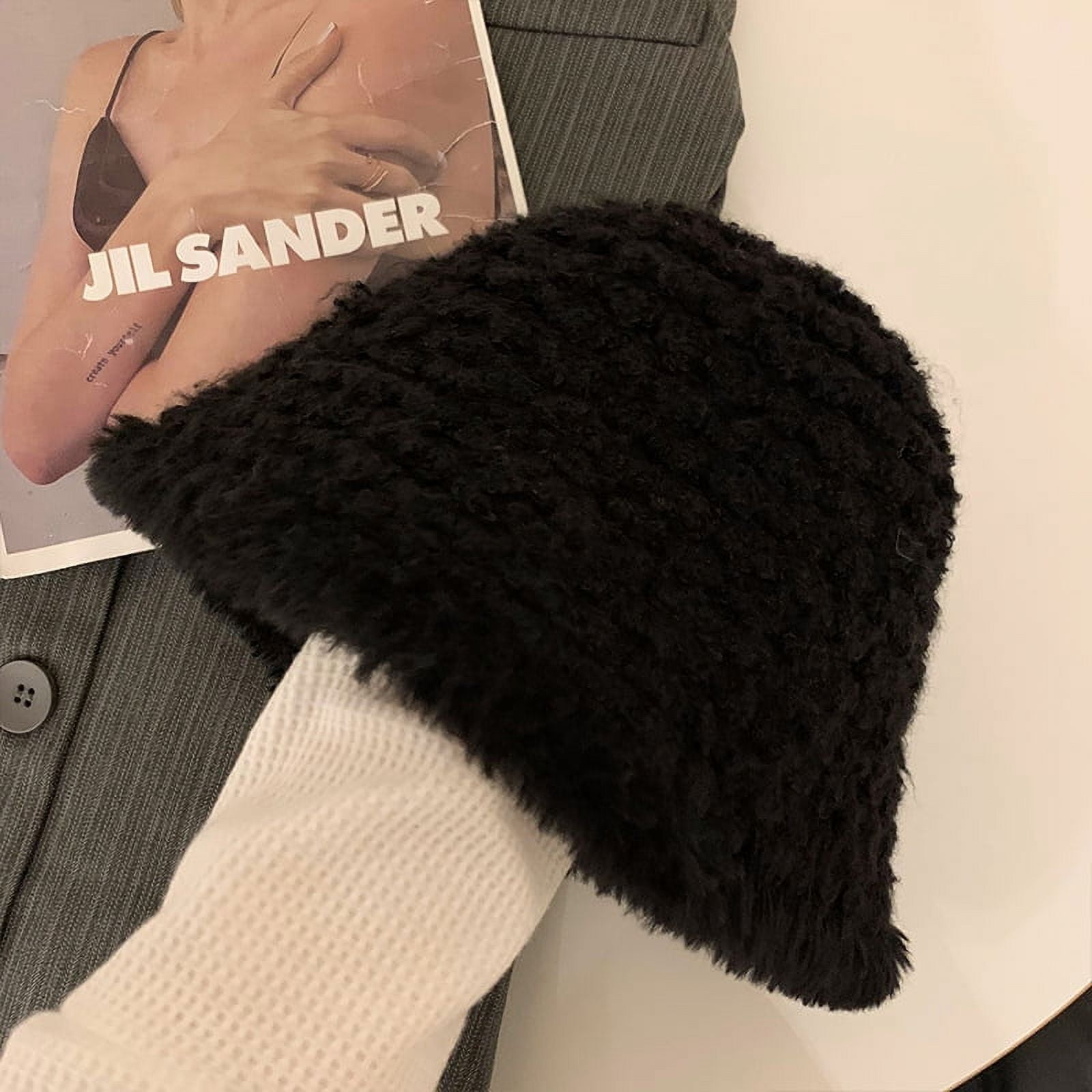 LinYooLi Versatile Beige Plush Bucket Cap Female Winter Fisherman Hat ...