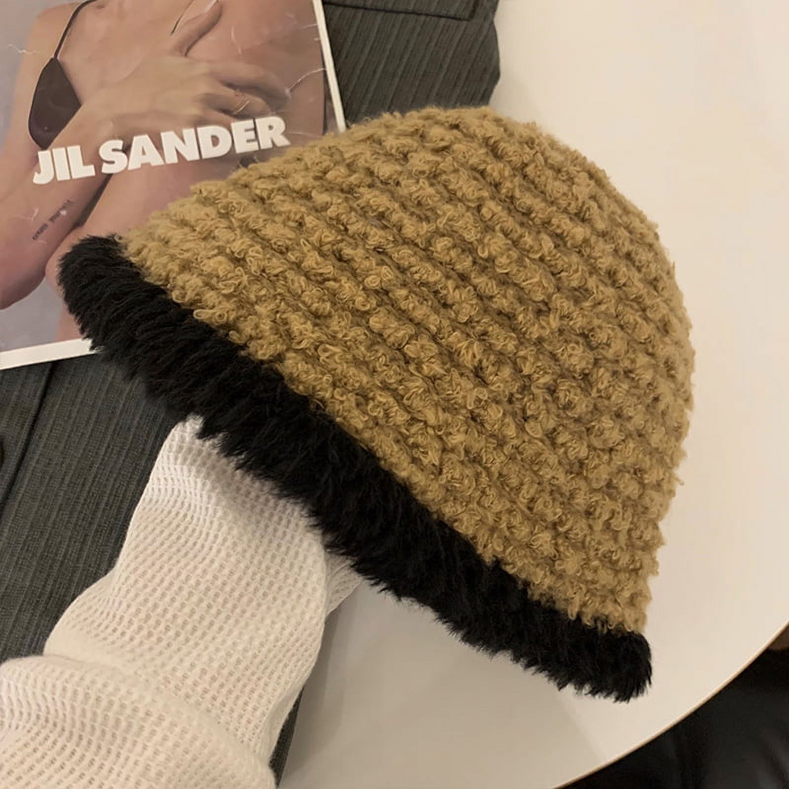 LinYooLi Versatile Beige Plush Bucket Cap Female Winter Fisherman Hat ...