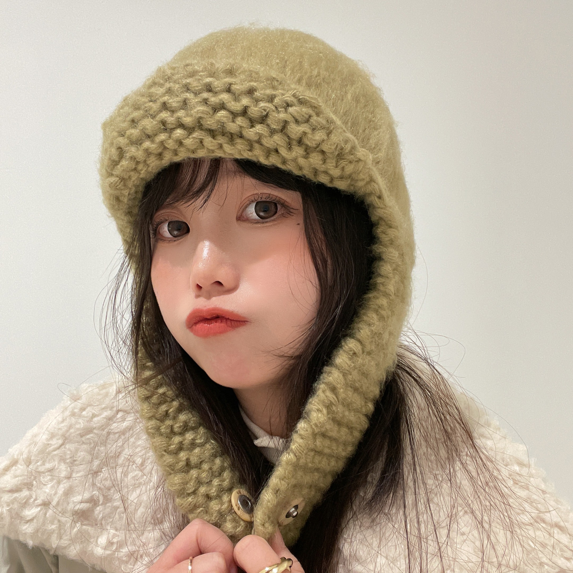 LinYooLi Version Of Handmade Hook Knit Hat, Female Ear Protection Scarf ...