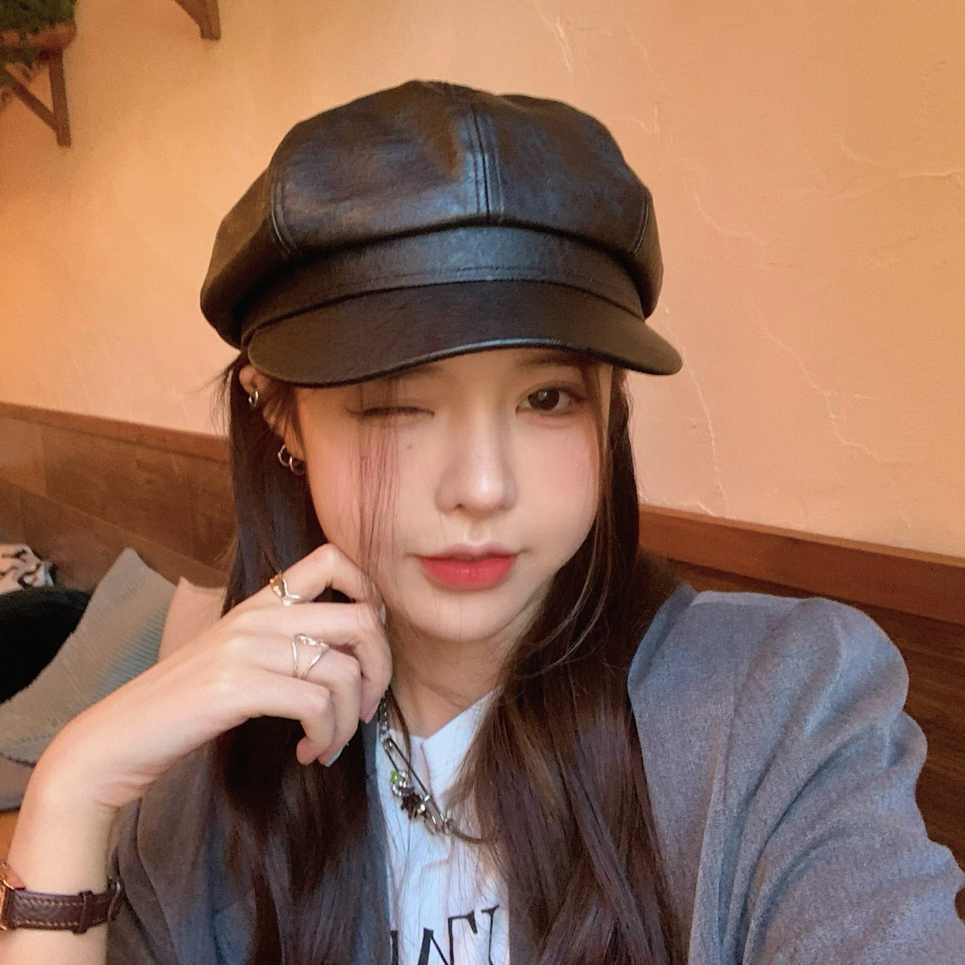 LinYooLi Version Of PU Leather Berets Hats - Walmart.com