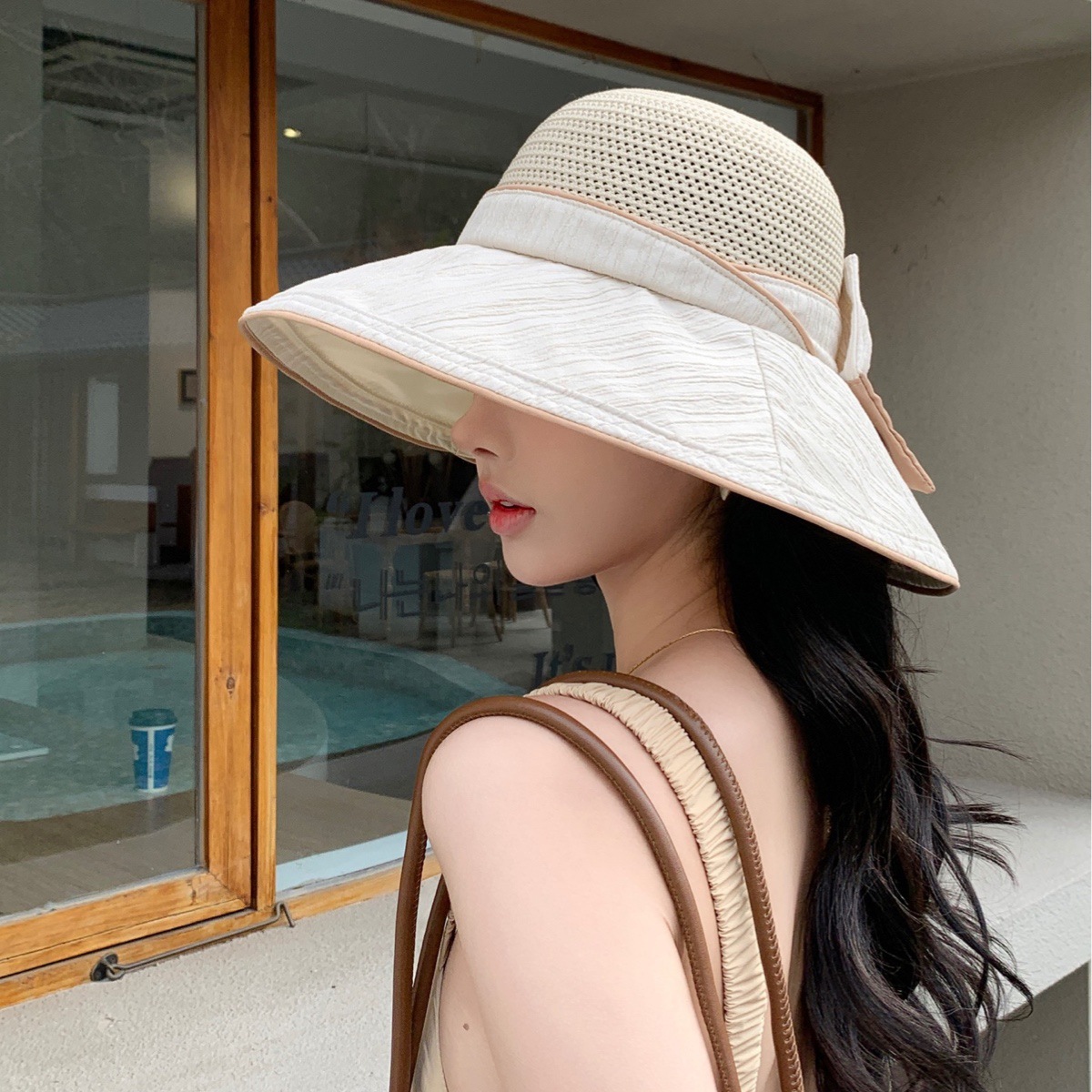 LinYooLi Version Of Summer Large Brimmed Bow Woven Breathable Sun Hat For Outdoor Beach ...