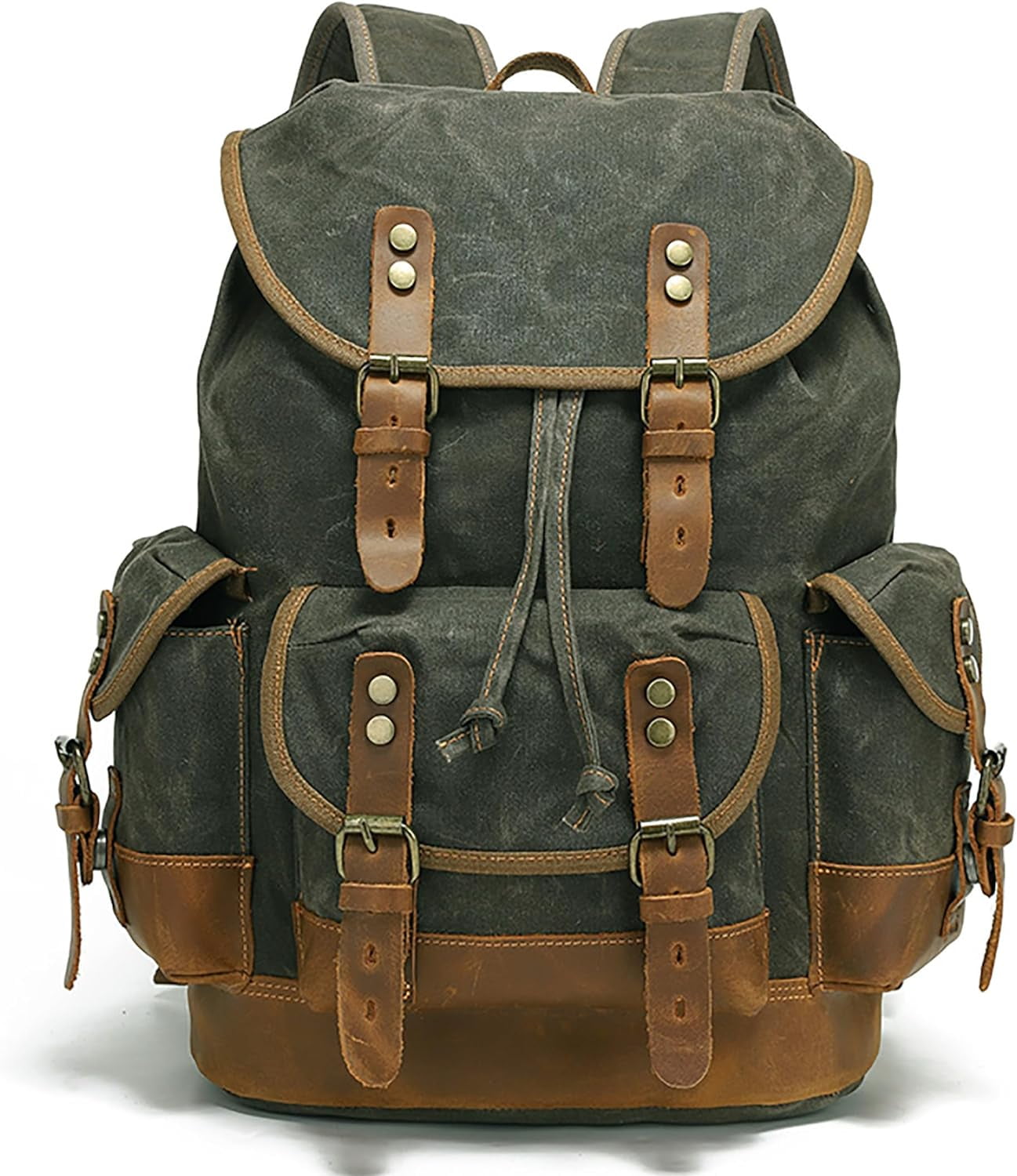 LinYooLi Vintage Wax-Coated Canvas & Leather Backpack: Spacious Durable ...