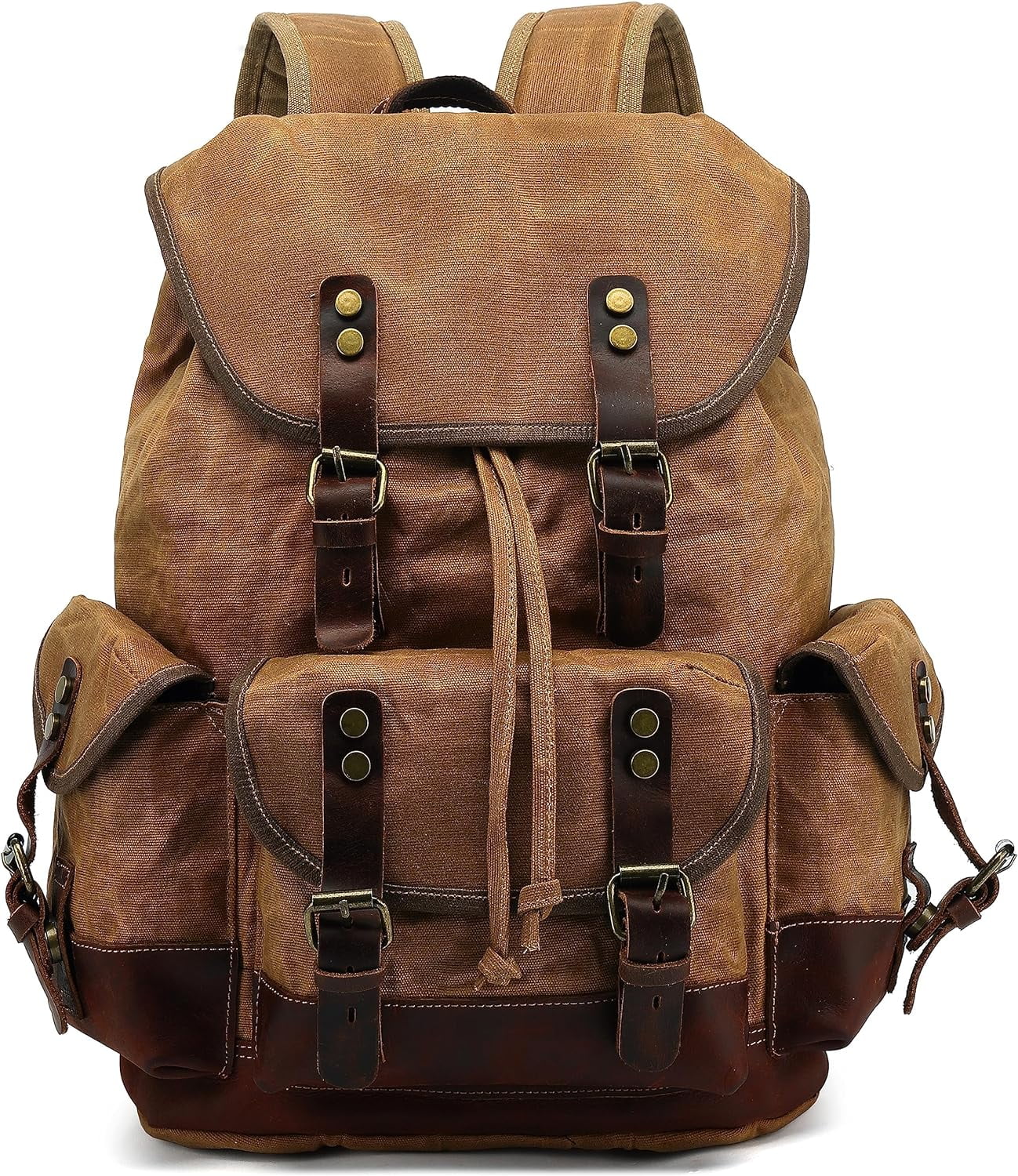 LinYooLi Vintage Wax-Coated Canvas & Leather Backpack: Spacious Durable ...