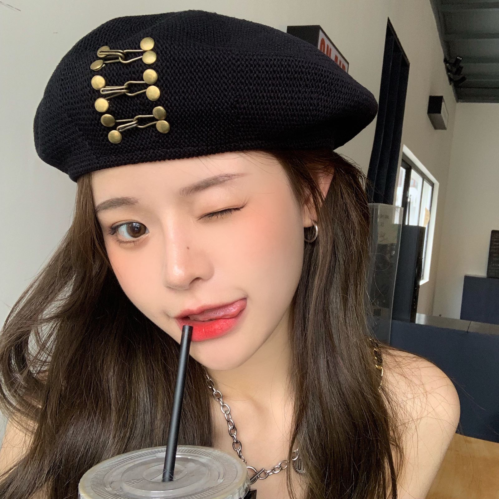 LinYooLi Vocal Blocks Summer Bad Black Beret. Female Summer Painter Hat ...