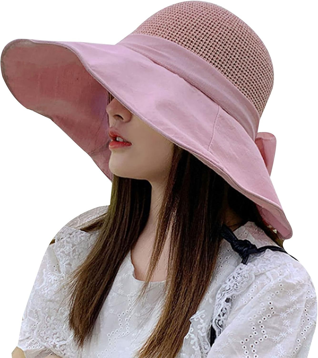 LinYooLi Wide Brim Sun UV Protection Acrylic Fibres Woven Sunhat Ribbon ...