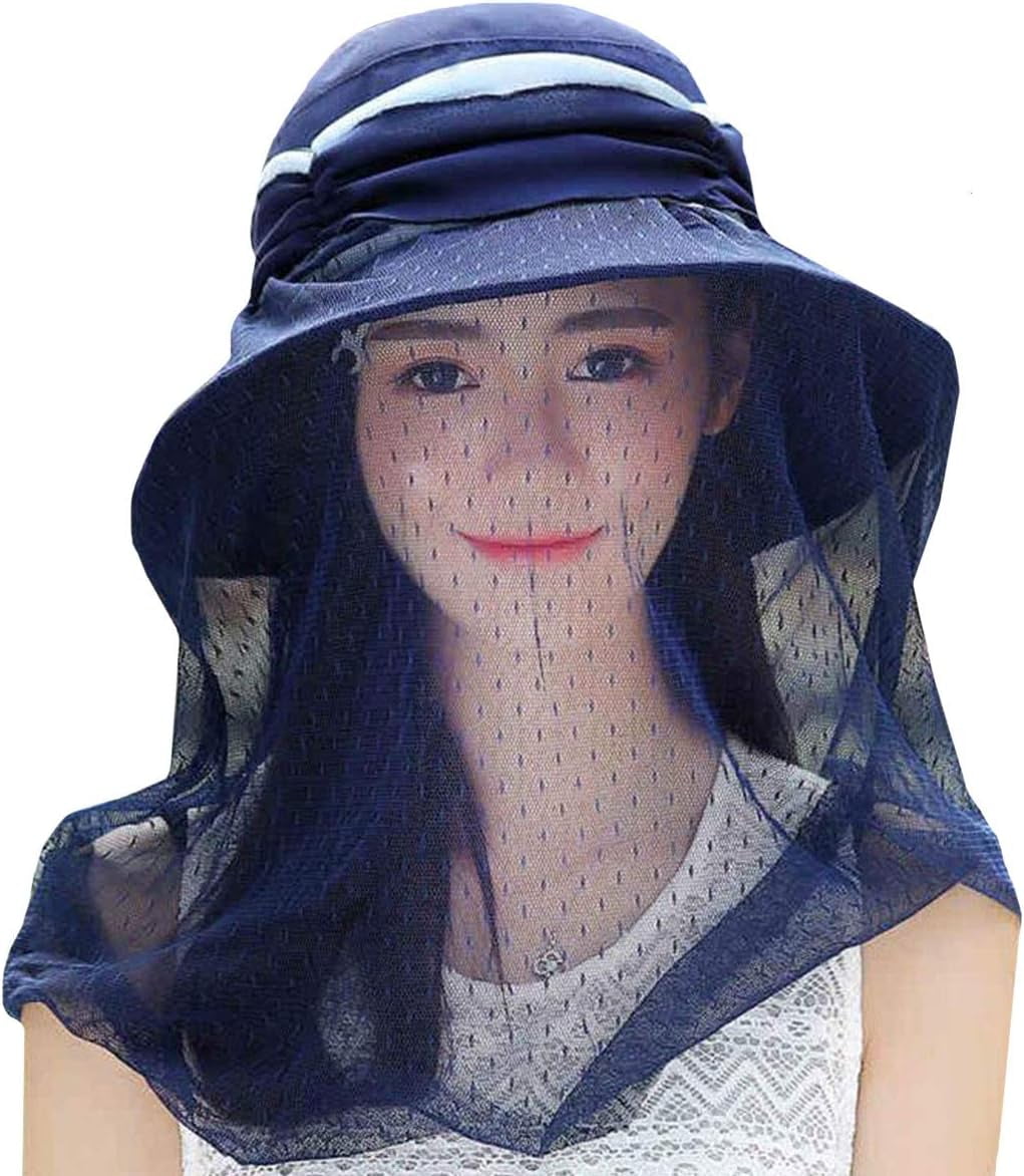 LinYooLi Wide Brim Sun UV Protection Sunhat with Mesh Veil Head Net Hat - Walmart.com