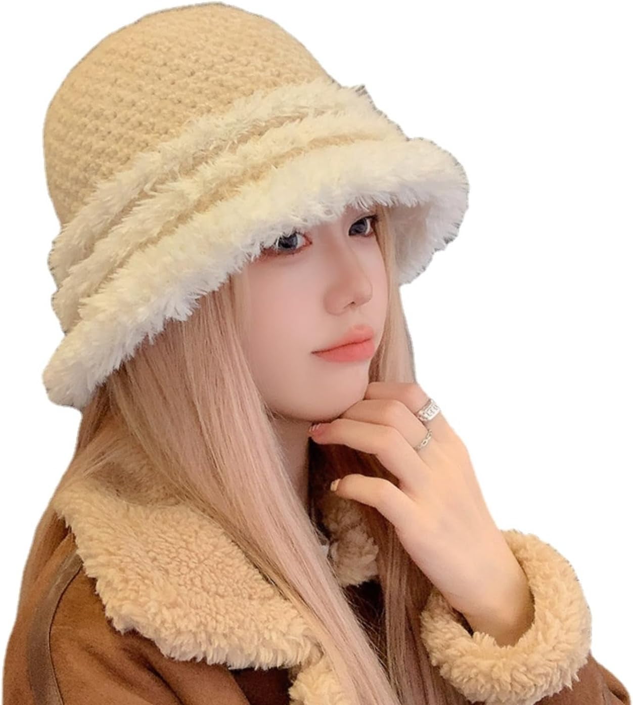 LinYooLi Winter Plush Fuzzy Bucket Hat Faux Fur Sherpa Fisherman Hats ...