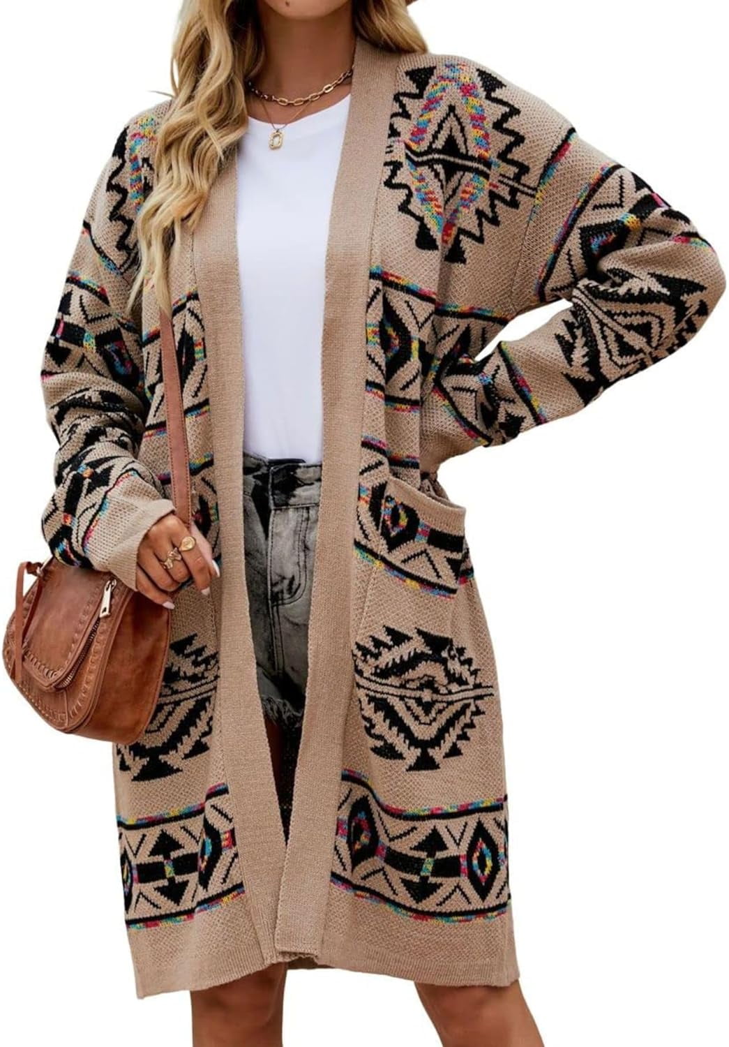 LinYooLi Women Boho Cardigan Sweater Long Open Front Western Aztec ...