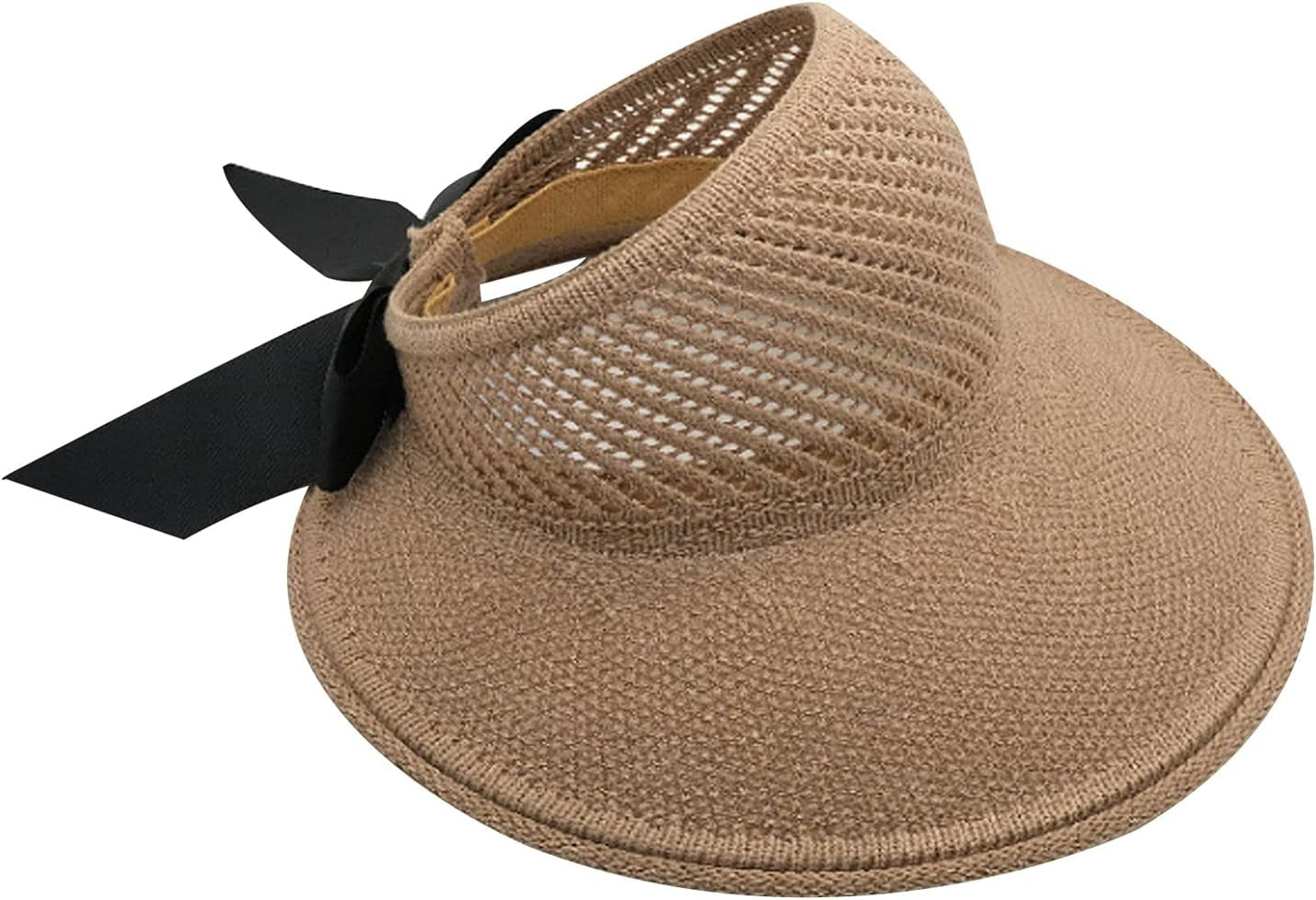 LinYooLi Women Bow Ribbon Ponytail Wide Brim Knit Sunhat Summer ...