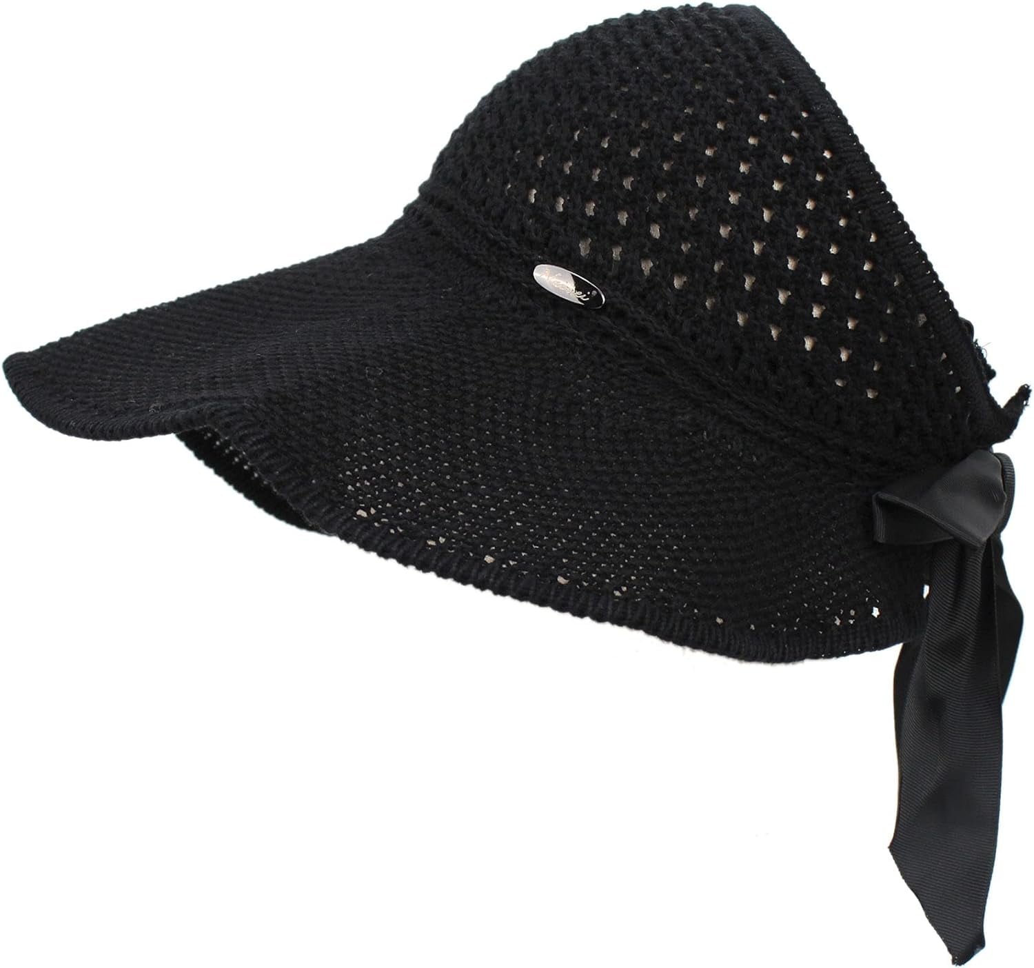 LinYooLi Women Bow Ribbon Ponytail Wide Brim Knit Sunhat Summer ...