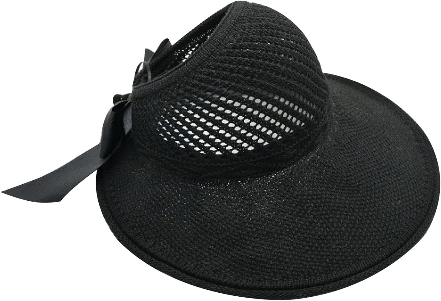 LinYooLi Women Bow Ribbon Ponytail Wide Brim Knit Sunhat Summer ...