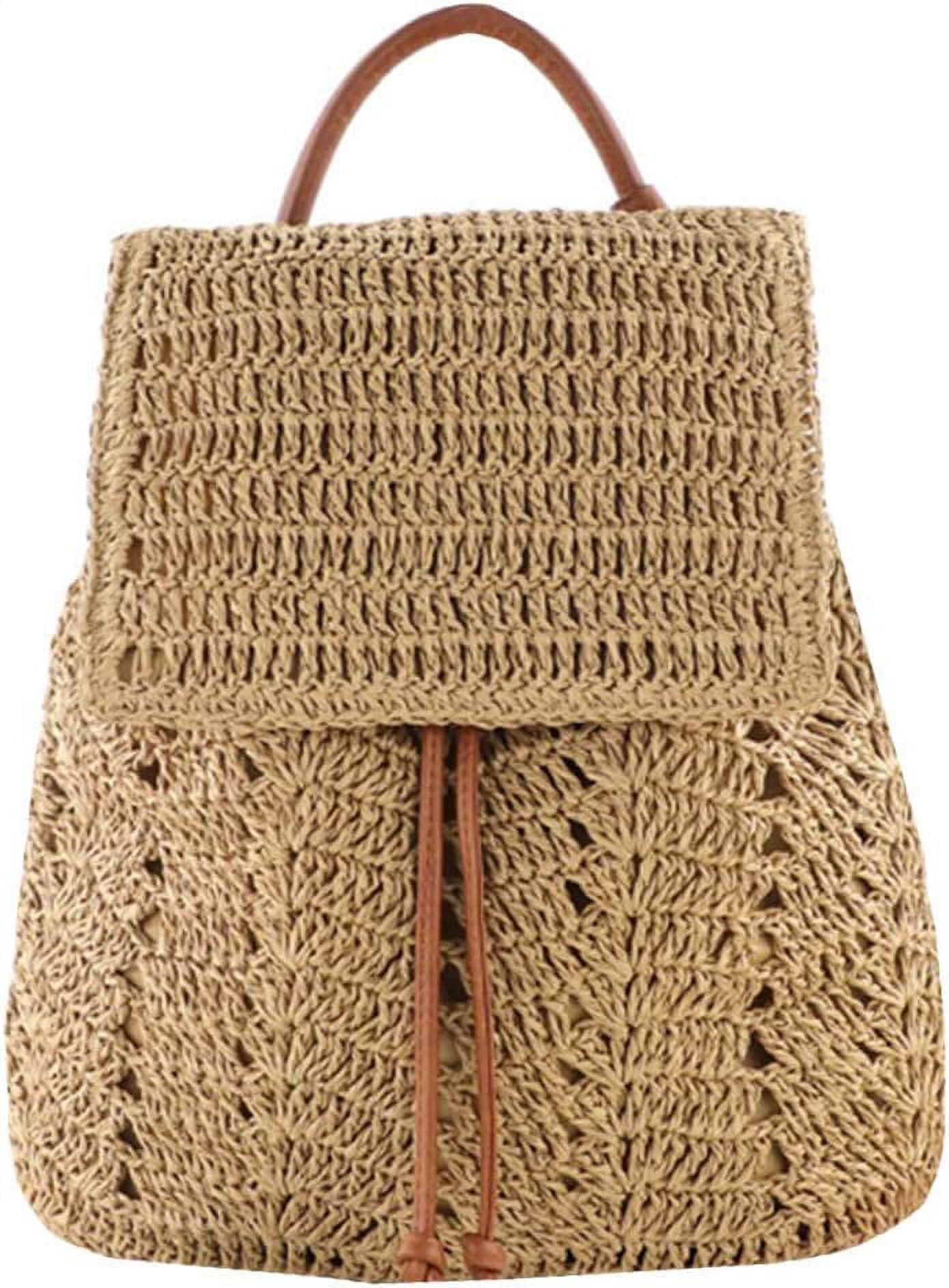 LinYooLi Women Colored Stripes Straw Woven Backpack Flap Drawstring ...