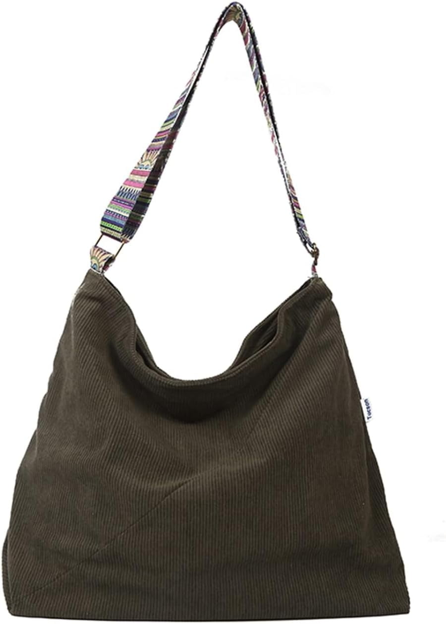 LinYooLi Women Corduroy Tote Bag Large Crossbody Hobo Bag Boho Hippie Casual Slouchy Shoulder ...