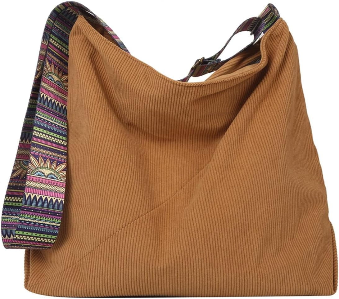 LinYooLi Women Corduroy Tote Bag Large Crossbody Hobo Bag Boho Hippie Casual Slouchy Shoulder ...