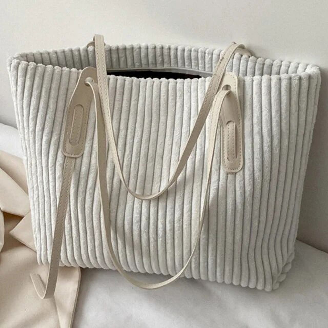 LinYooLi Women Corduroy Tote Bag Zipper Soft Tote Handbag Versatile ...