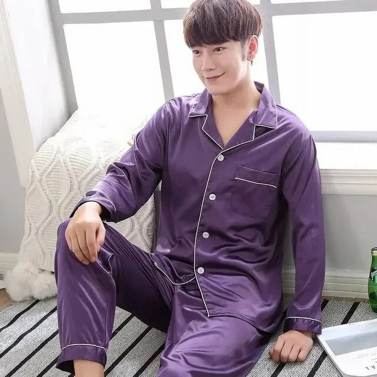 Linyooli Women Couple Button Down Loungewear Satin Size Long Set Plus Silk Color Pyjamas Pj