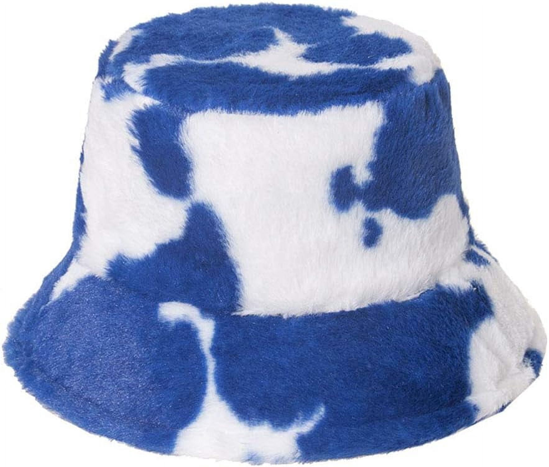 LinYooLi Women Cow Print Faux Fur Bucket Hat Fuzzy Warm Winter Hat ...