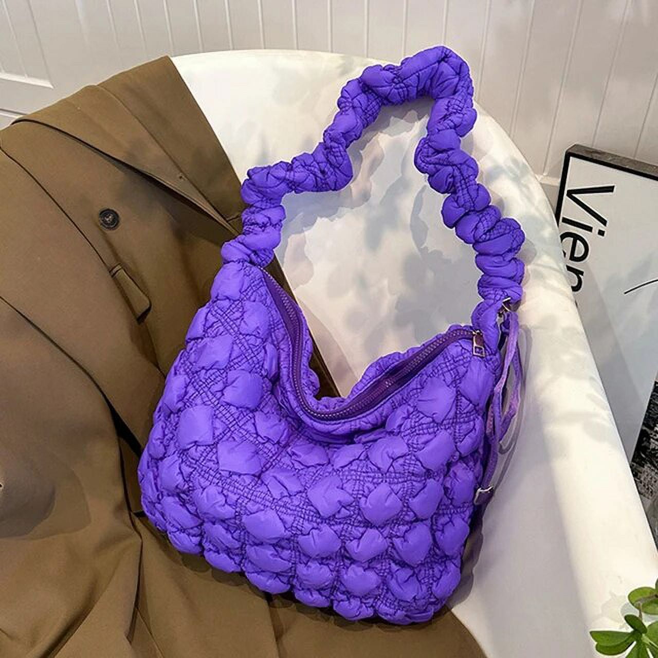LinYooLi Women Crossbody Bags Fashion Pleated Shopper Bag Cloud Quilted Embroidered Thread ...