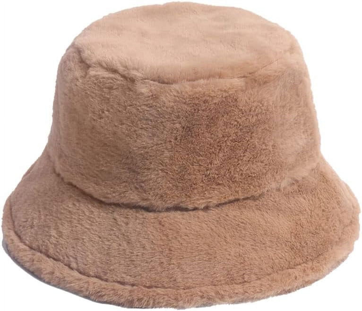LinYooLi Women Faux Fur Bucket Hat Fuzzy Warm Winter Hat Fisherman Cap ...