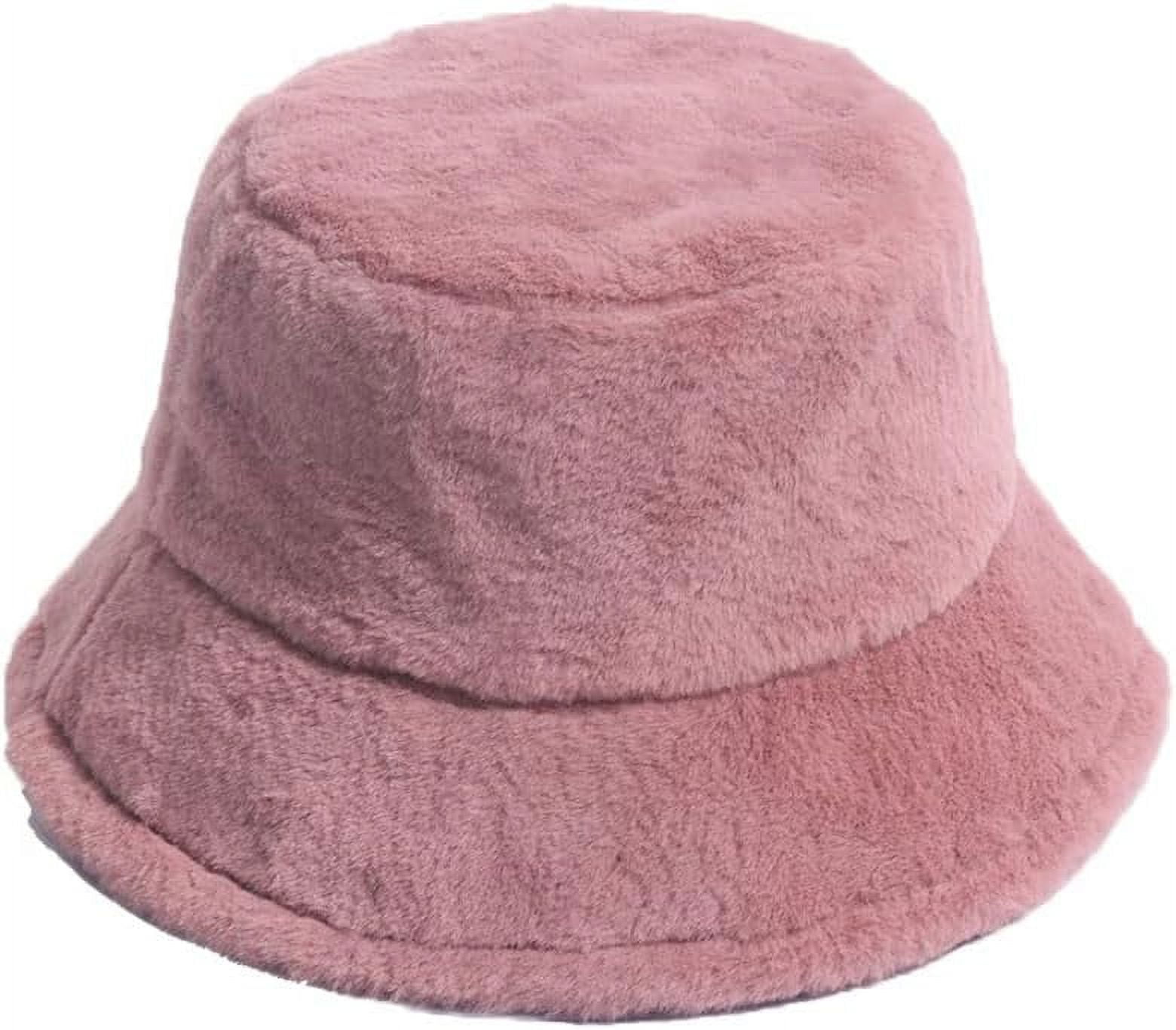LinYooLi Women Faux Fur Bucket Hat Fuzzy Warm Winter Hat Fisherman Cap ...