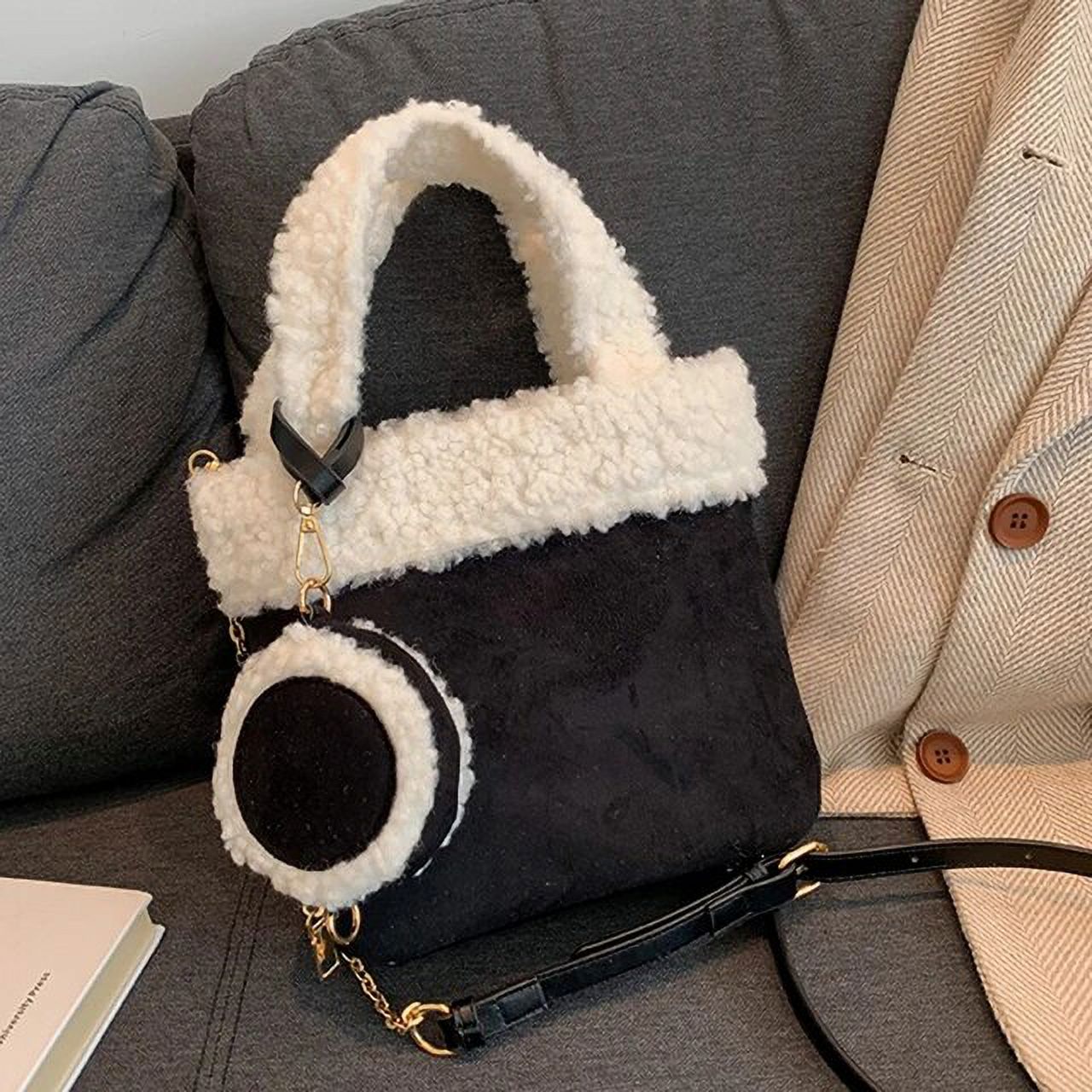 LinYooLi Women Faux Lamb Wool Handbag Versatile Plush Crossbody Bag ...