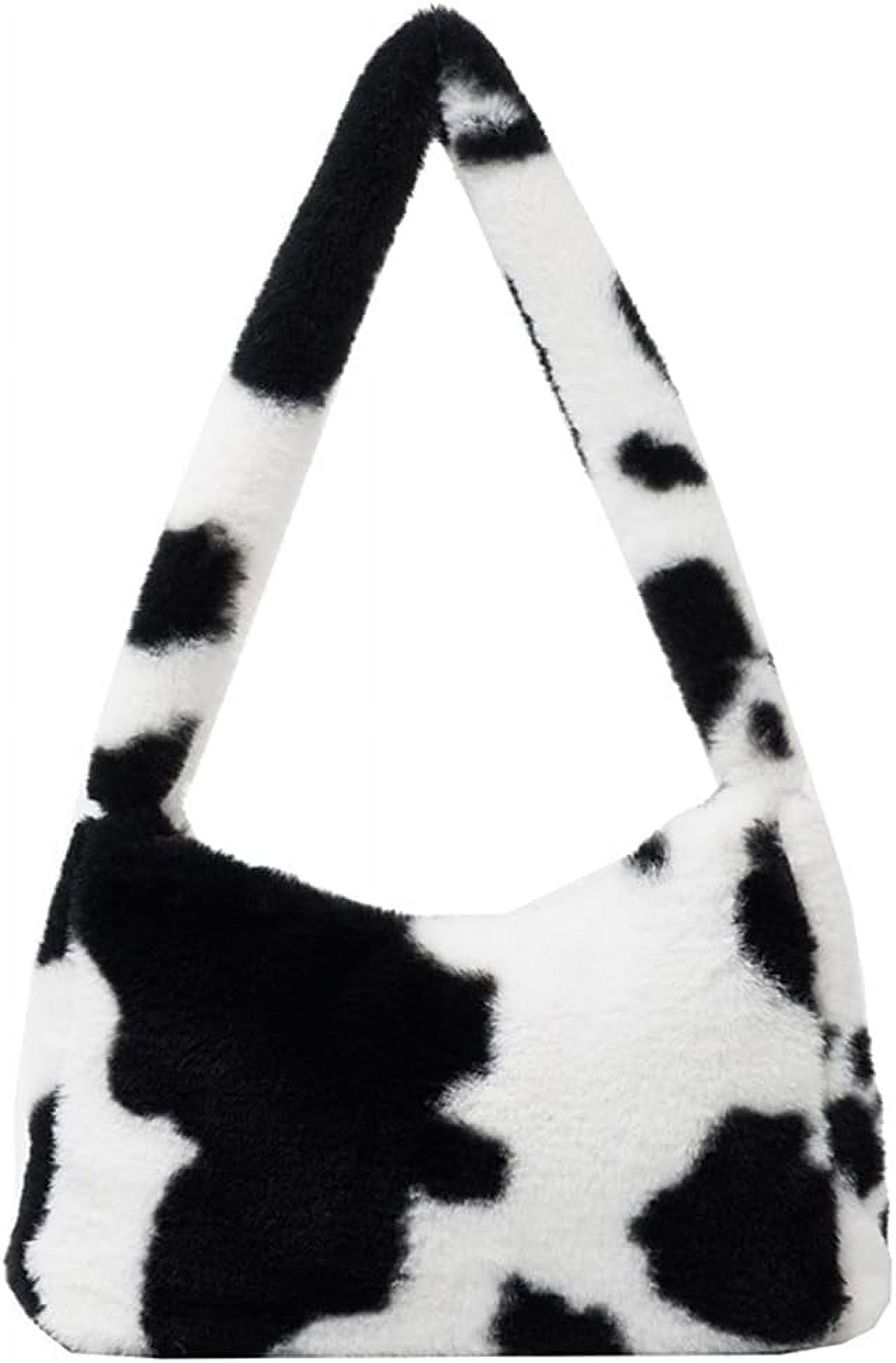 LinYooLi Women Fluffy Faux Fur Cow Print Shoulder Bag Clutch Purse ...