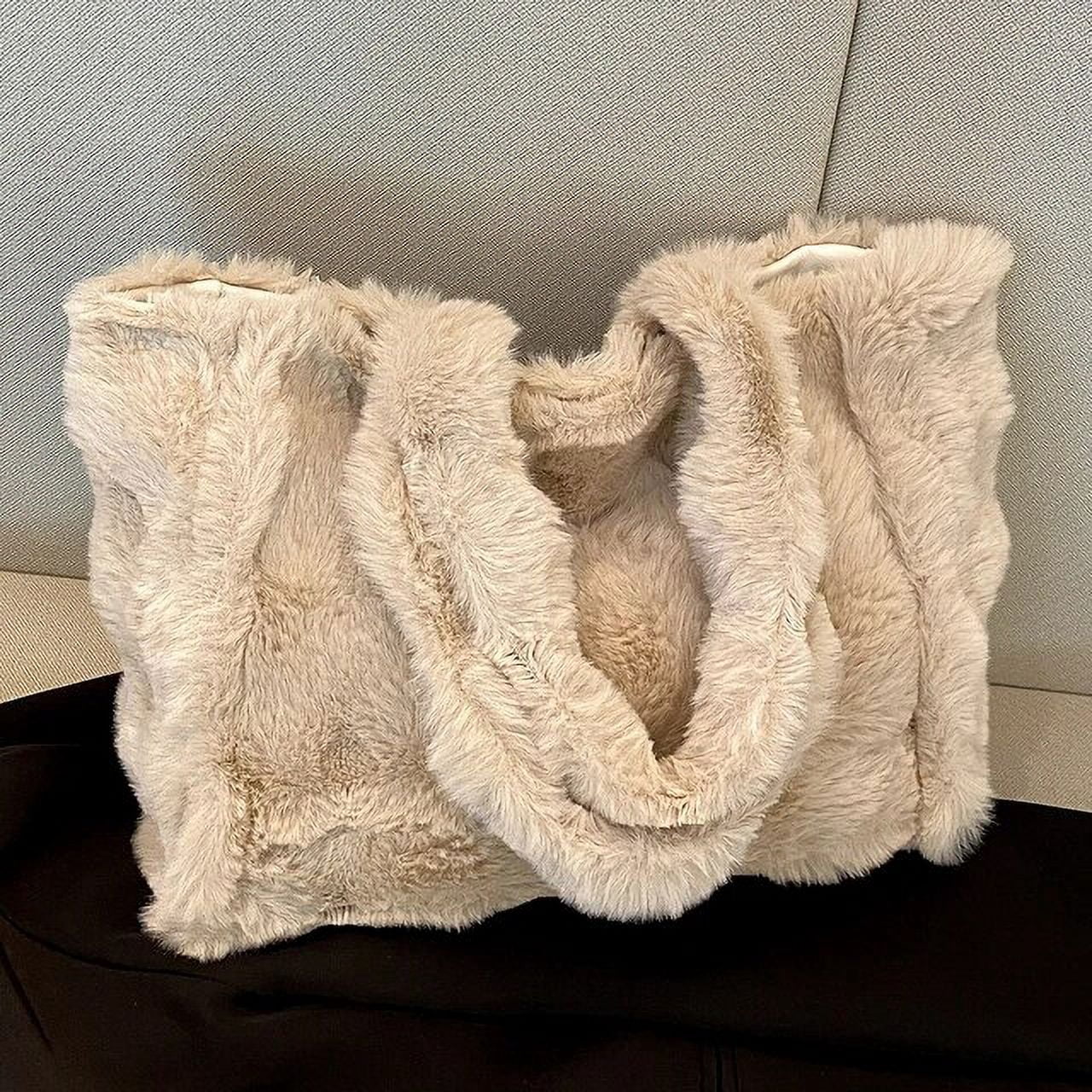 LinYooLi Women Fluffy Shopping Bag Soft Fluffy Underarm Bag Large ...