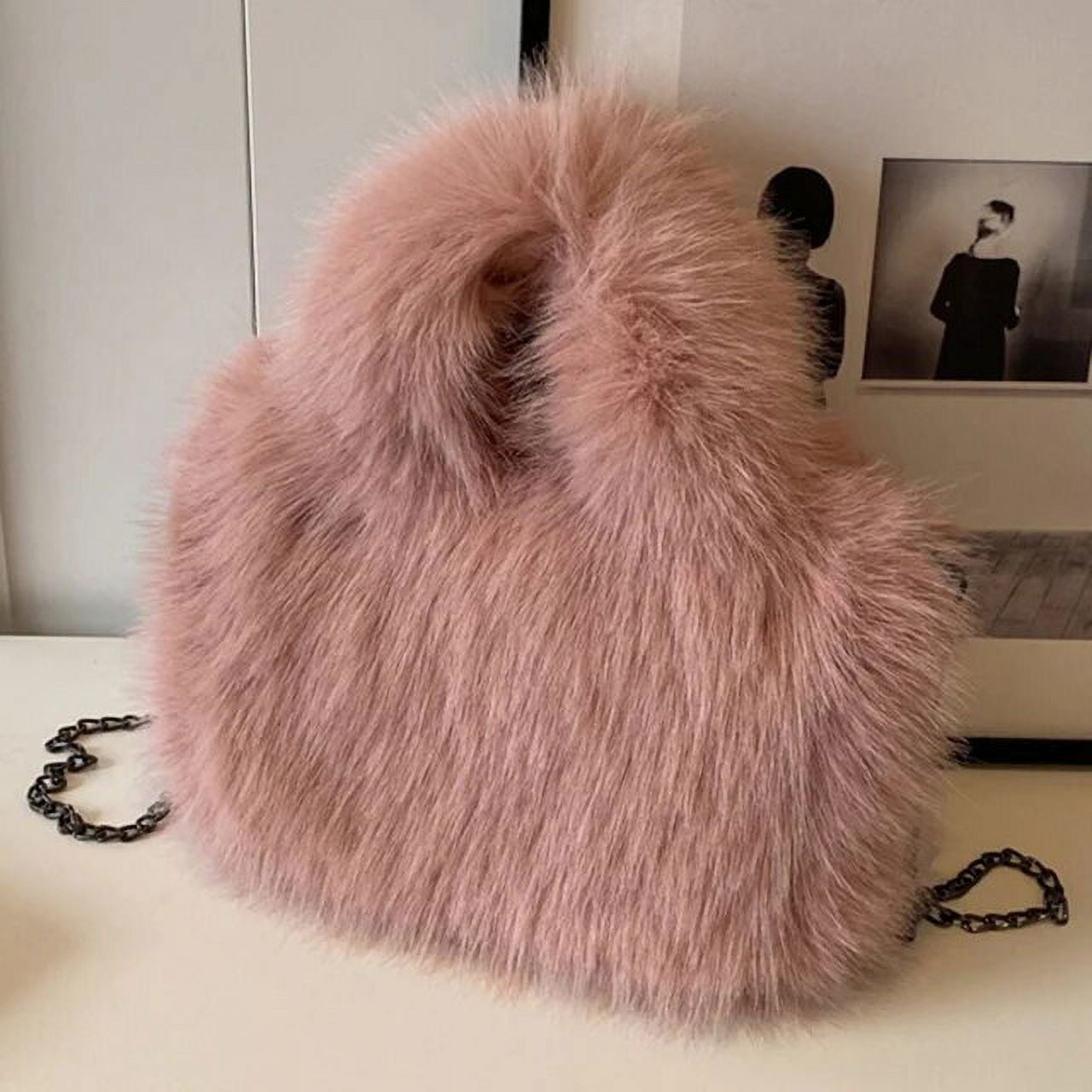 LinYooLi Women Fluffy Tote Bag Soft Furry Tote Handbag Casual Fuzzy ...