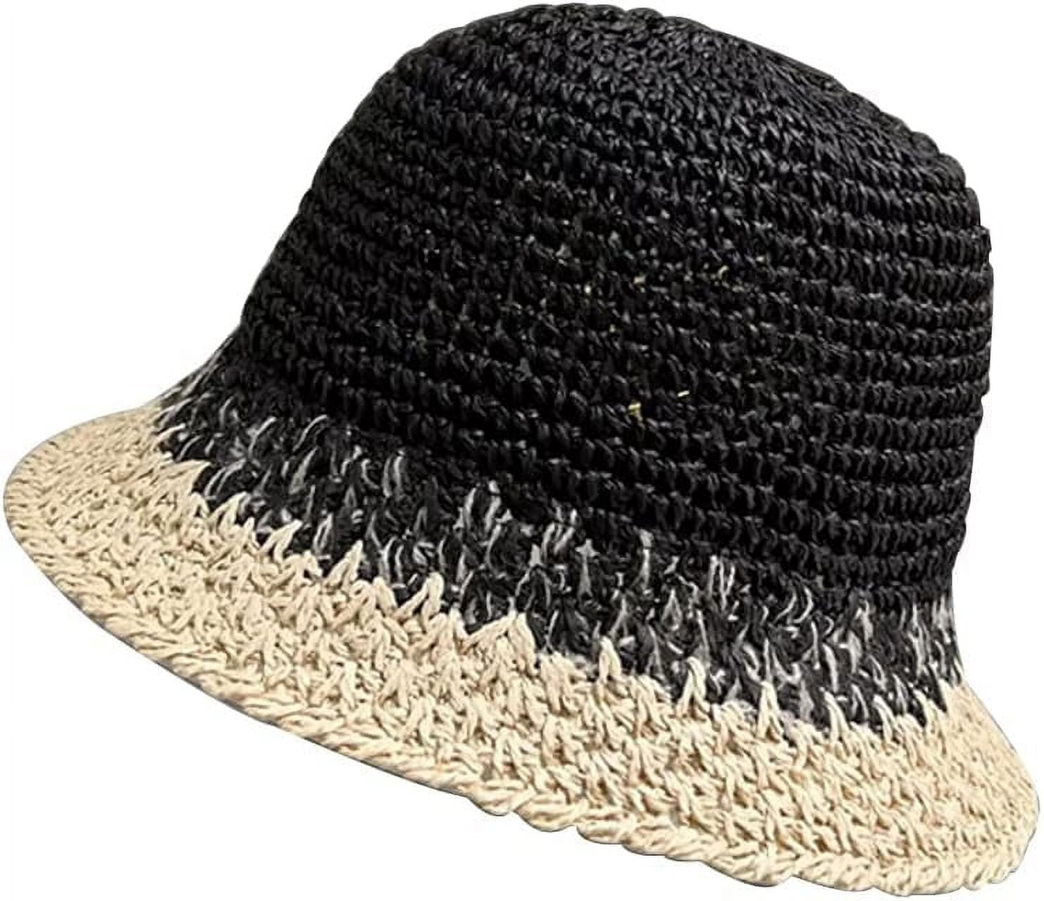 LinYooLi Women Foldable Wide Brim Colorful Crochet Straw Hat UPF 50+ Lightweight Packable Beach ...