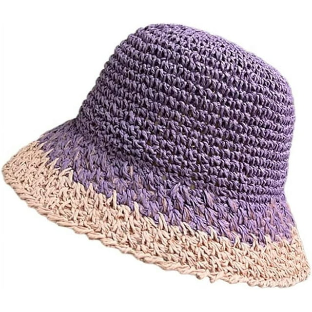 LinYooLi Women Foldable Wide Brim Colorful Crochet Straw Hat UPF 50+ Lightweight Packable Beach ...