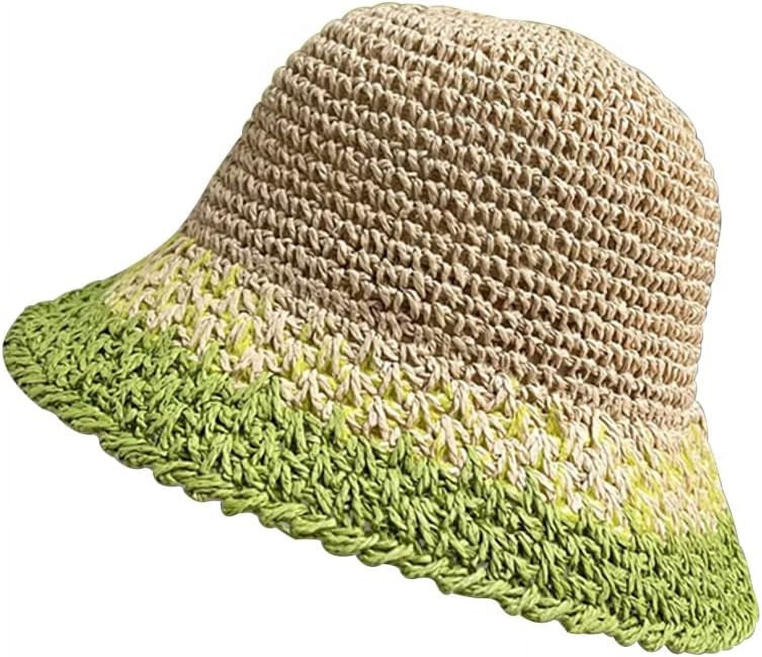 LinYooLi Women Foldable Wide Brim Colorful Crochet Straw Hat UPF 50+ Lightweight Packable Beach ...