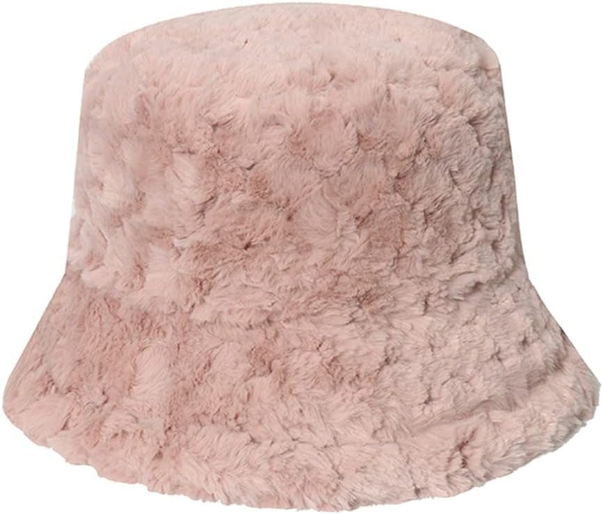 LinYooLi Women Girls Winter Plush Bucket Hat Warm Bucket Caps Faux Fur ...