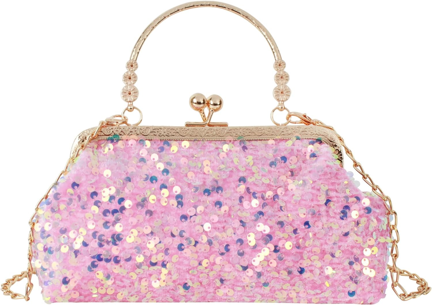 LinYooLi Women Mini Glitter Sequin Evening Handbag Clutch Metal Top ...